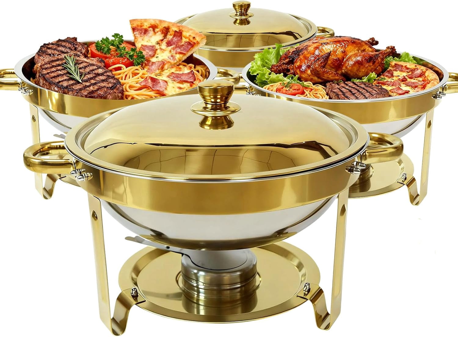 6QT Gold Chafing Dishes for Buffet, 4 Pack Round Food Warmer Set, 304 ...