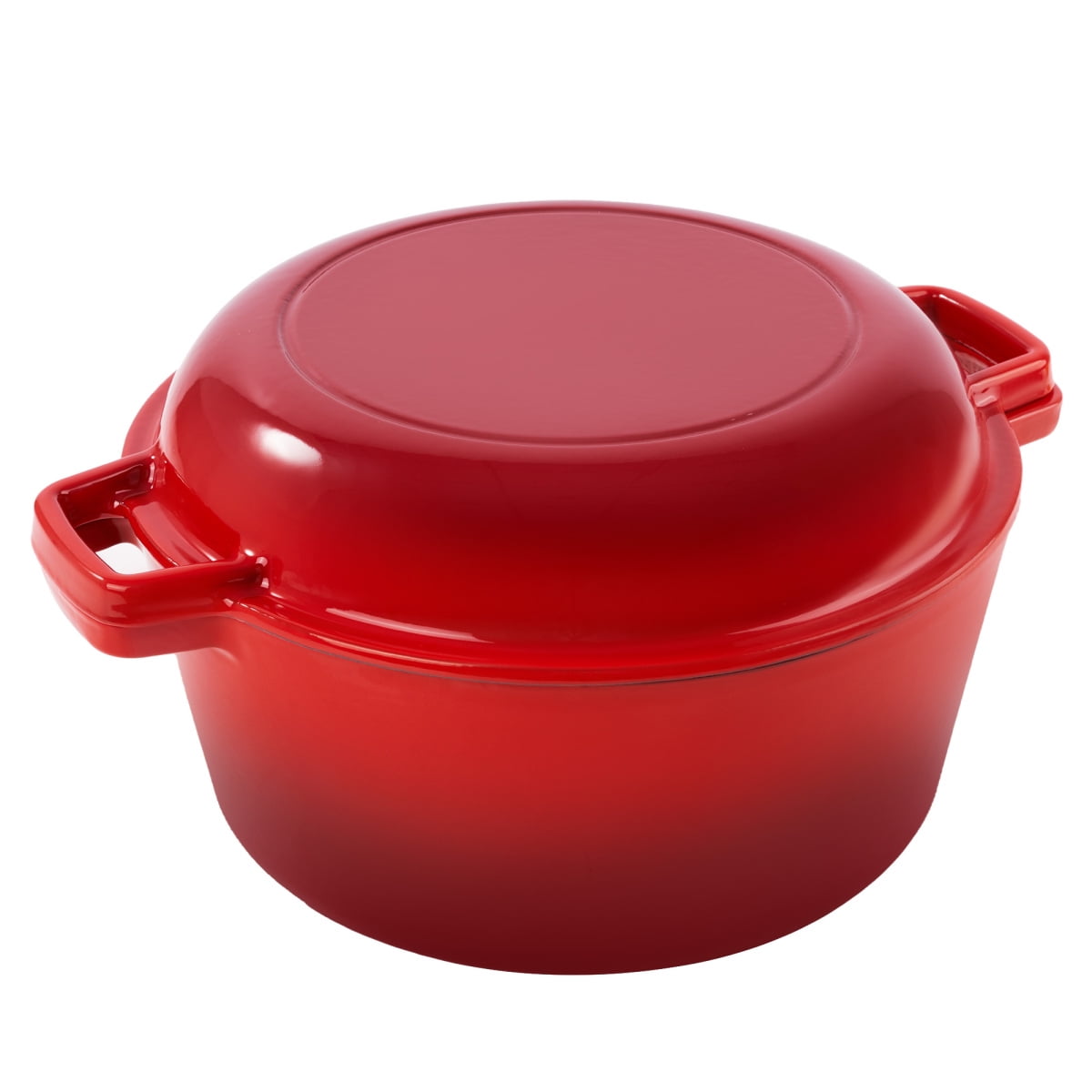6QT Red Enameled Cast Iron Dutch Oven with 2QT Lid, 2-in-1 Combo Pot ...