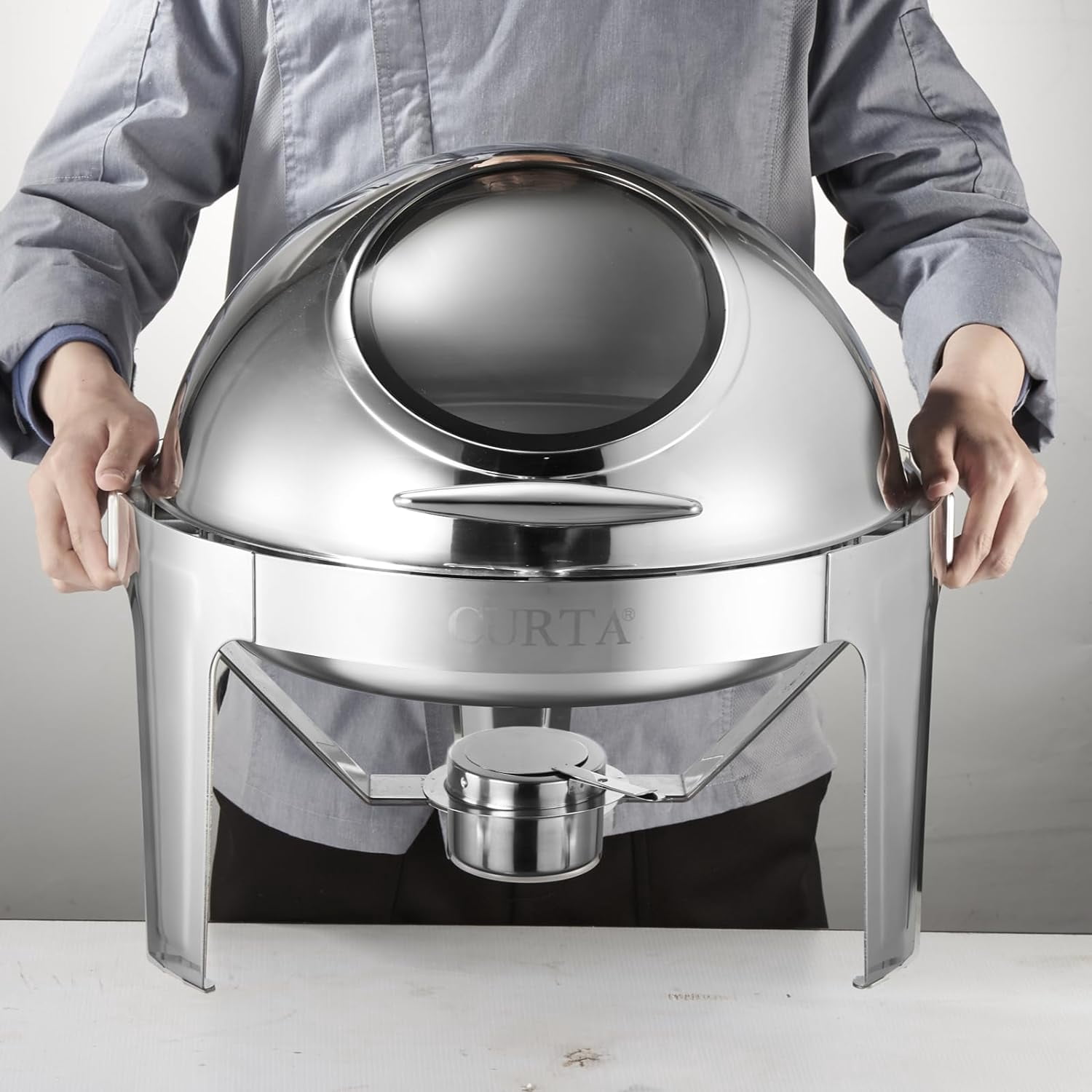 6QT Round Catering Warmer Server Roll Top Chafing Dish Buffet Set ...