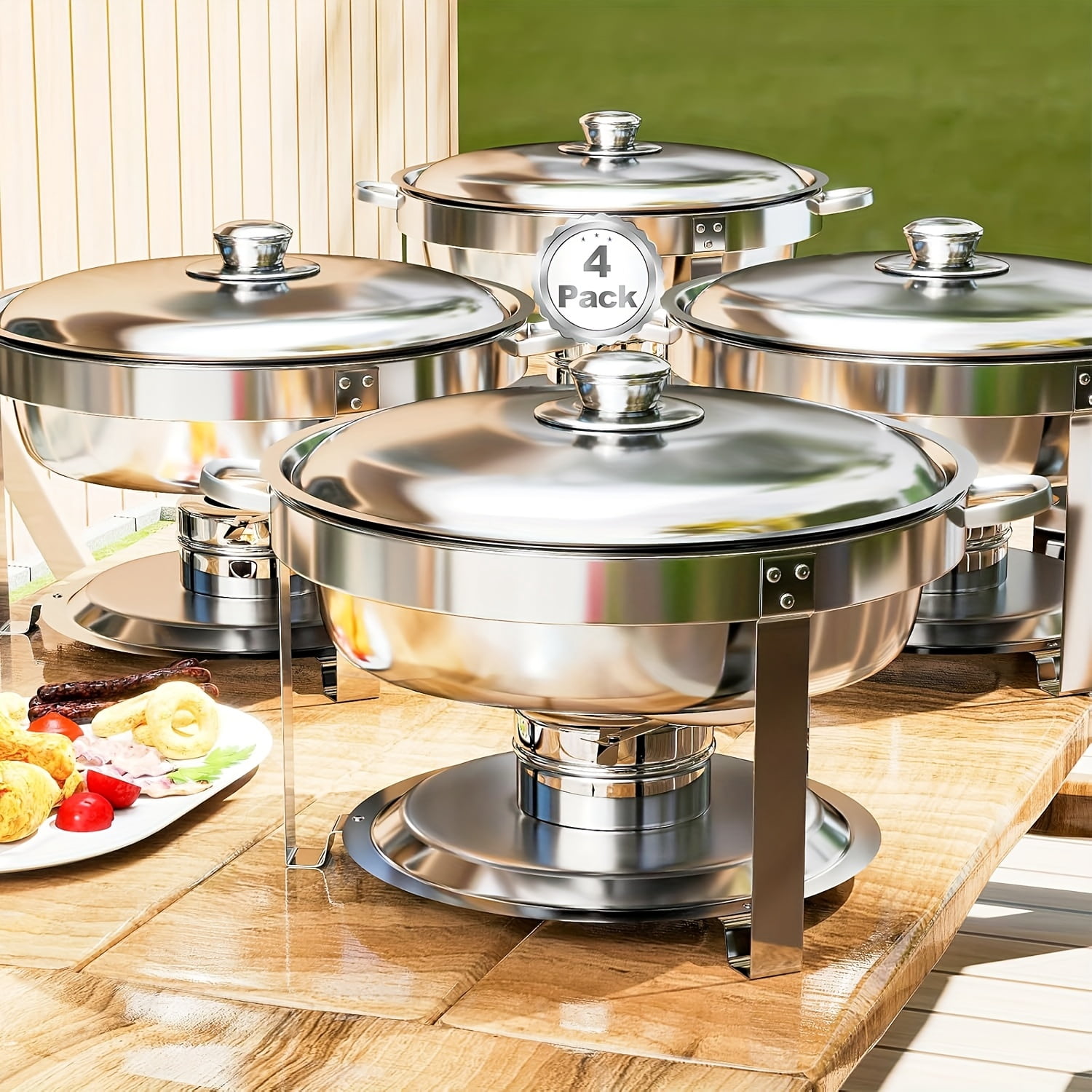 6QT Round Chafing Dish Buffet Set, 1/2/4 Pack 408 Stainless Steel Food ...