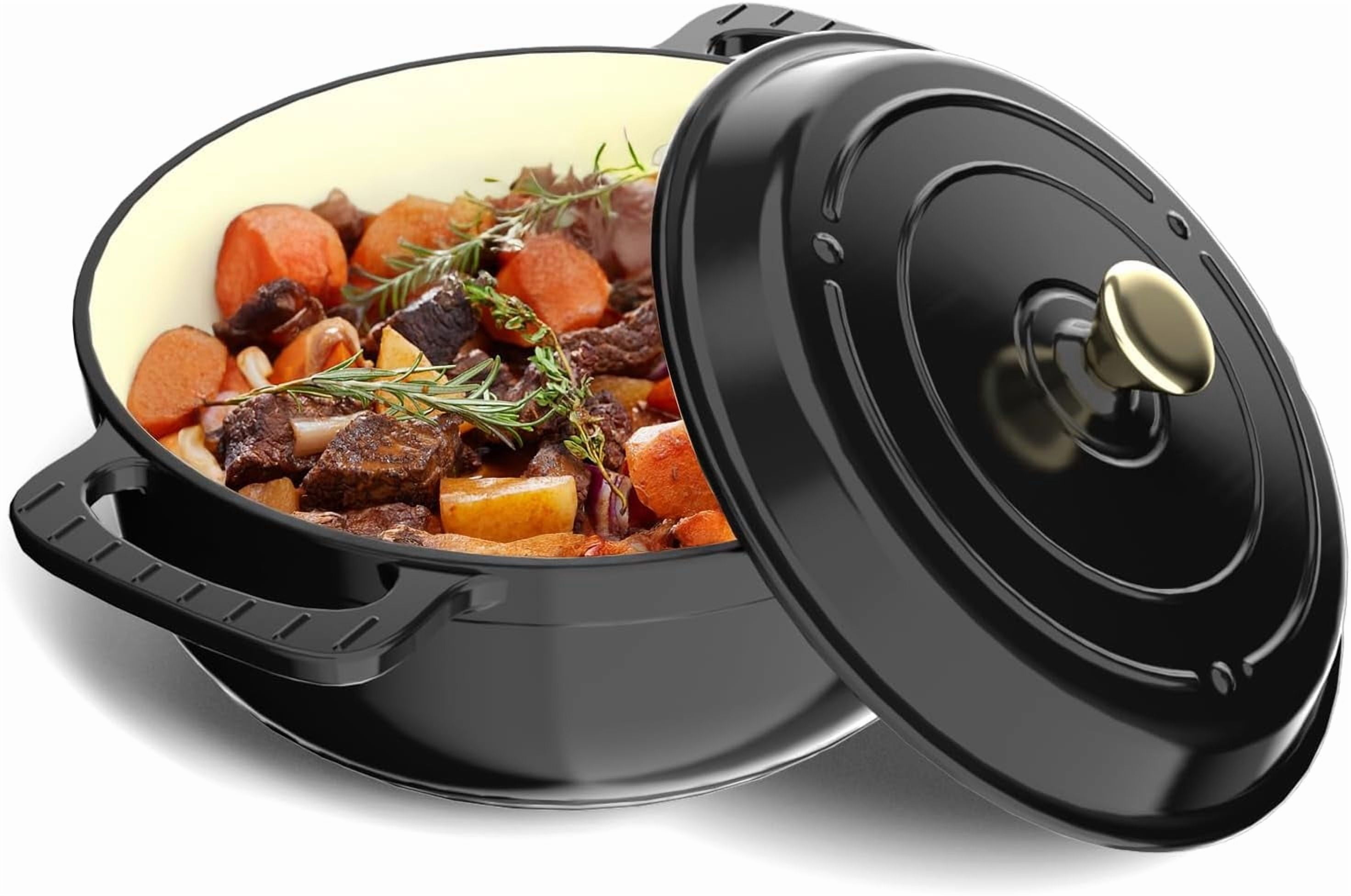 6QT Round Dutch Oven, Enameled Cast Iron Dutch Oven Pot with Lid & Dual ...