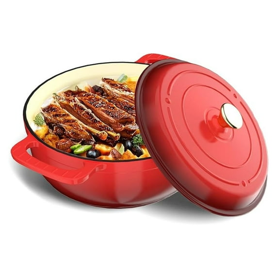 6QT Round Dutch Oven, Enameled Cast Iron Dutch Oven Pot with Lid & Dual ...