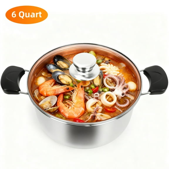 P&P CHEF 5 Quart Tri-Ply Stainless Steel Stock Pot, 5 Qt Stockpot Pasta ...