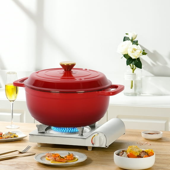 6QT cooking pot set - bright red - includes two silicone gloves ...