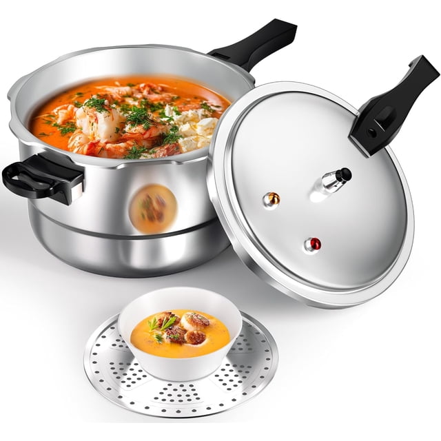 6Qt Aluminum Pressure Cooker w/Release Valve & Multiple Protective ...