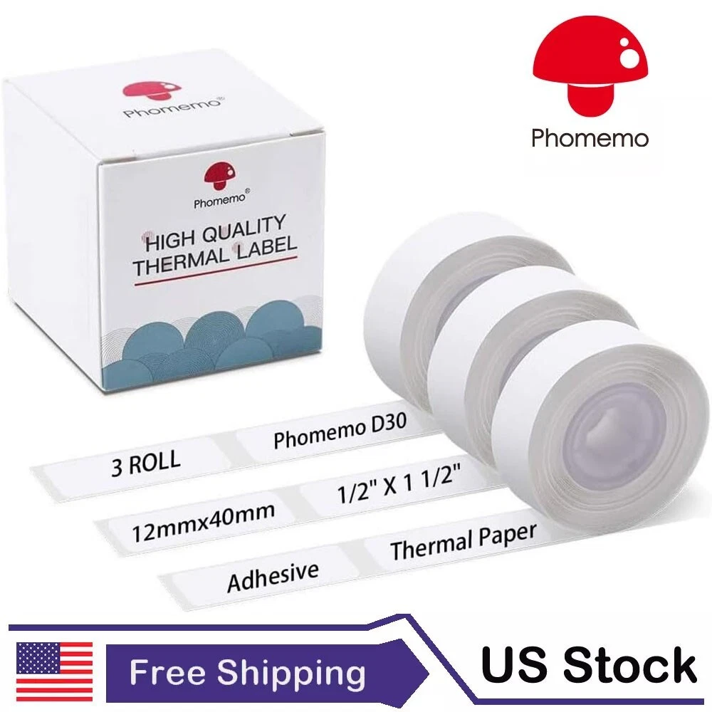 6Rolls 12x40mm Thermal Paper Self-Adhesive Label Tape For Phomemo D30 ...