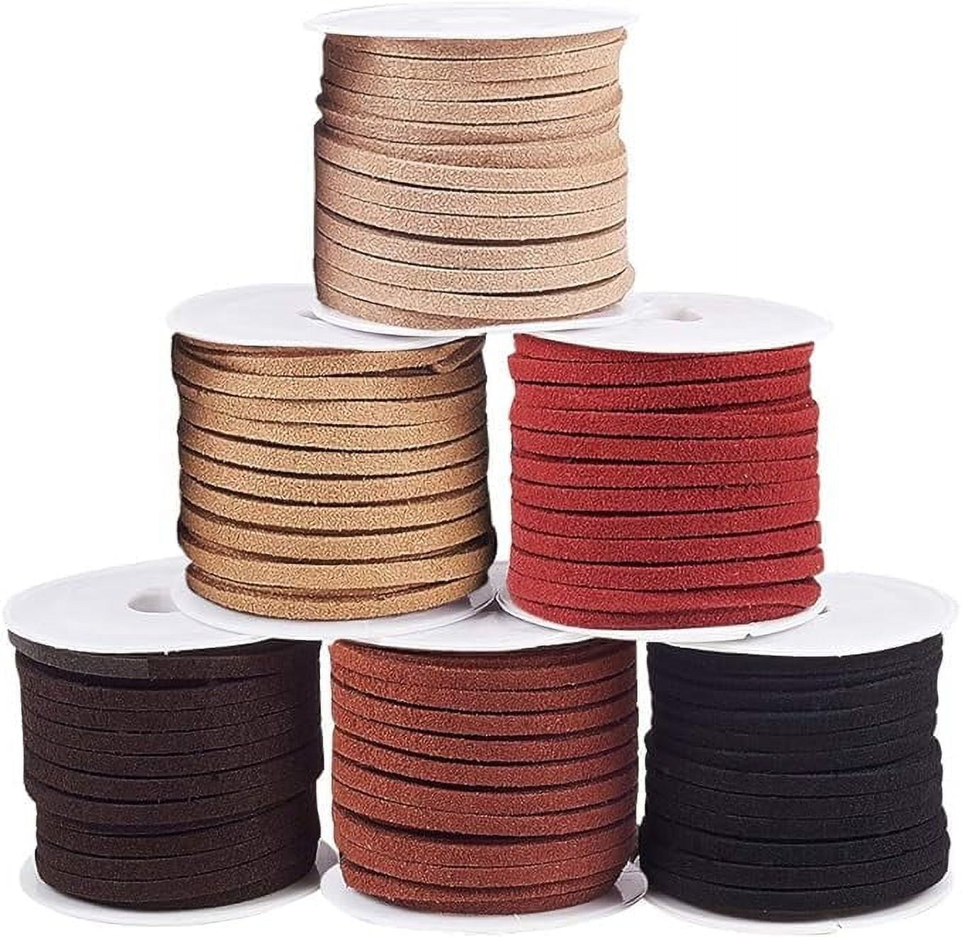6Rolls Flat Faux Suede Leather Lace 3mm Micro-Fiber Leather String Cord ...