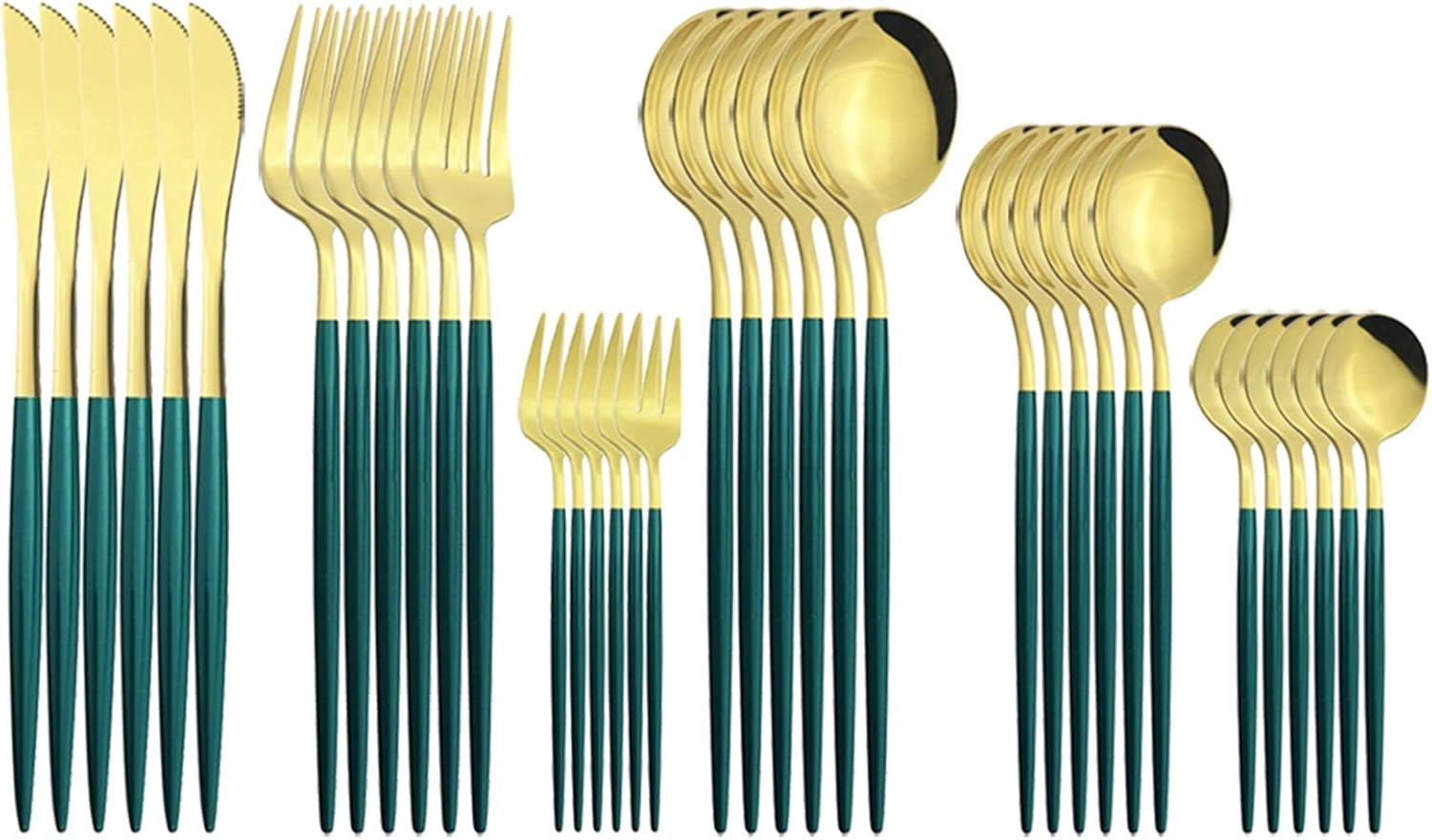 6Set/36Pcs Pink Gold Tableware Cutlery Set Knives Cake Fruit Fork Spoon ...