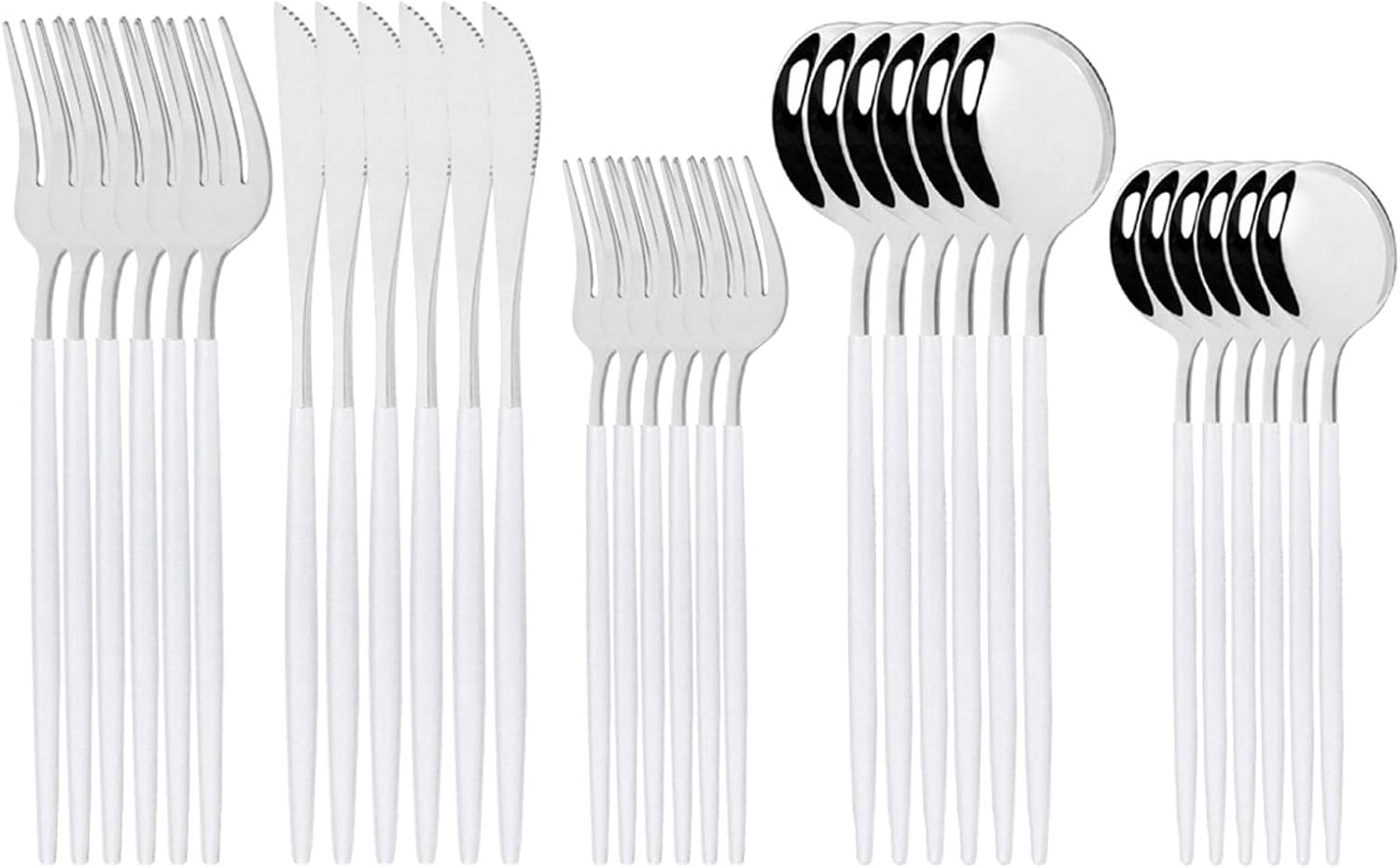 6Set Blue Silver Cutlery Set Luxury Dinnerware Matte Finish Silverware ...