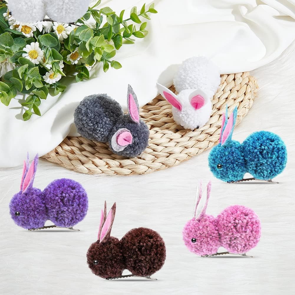 6Set DIY Plush Bunny Hair Clips Yarn Rabbit Hair Clips Kit Colored Pom ...