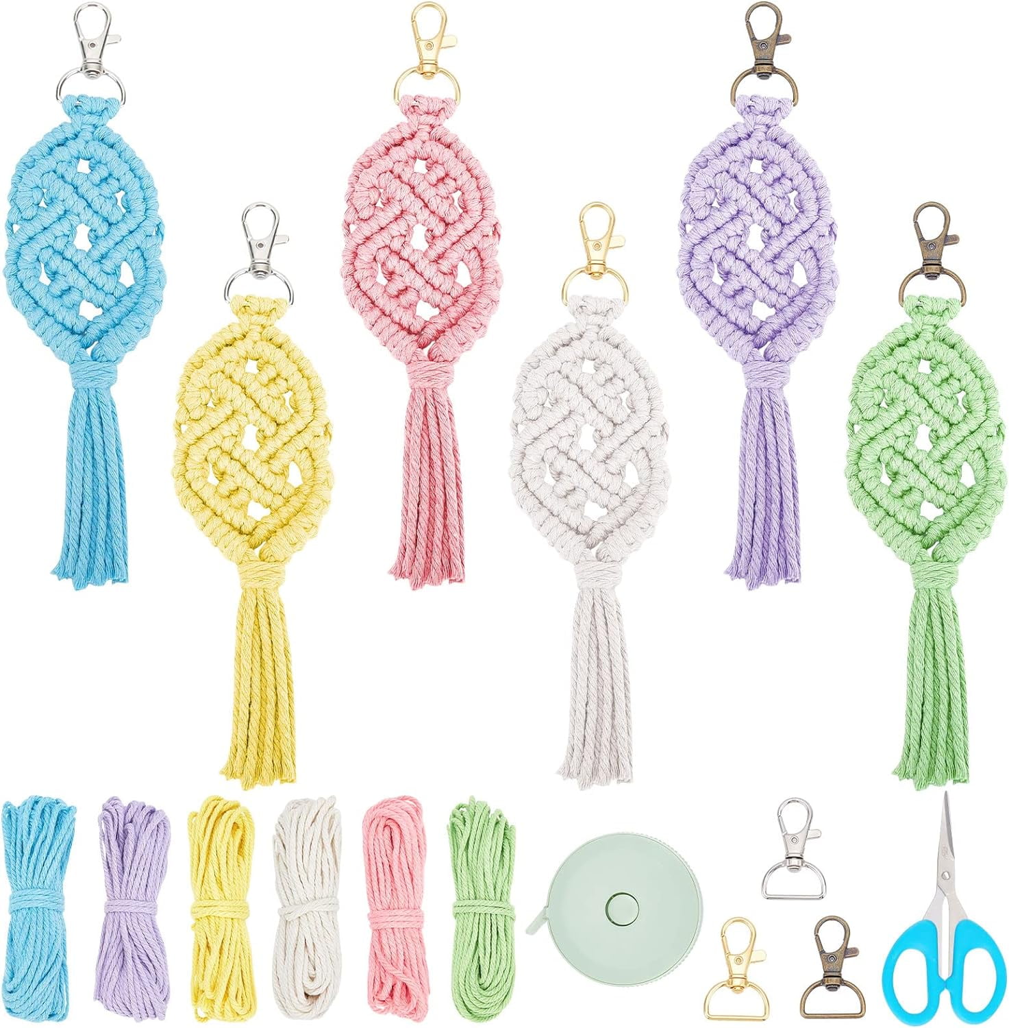 6Set Macrame Knot Keychain Kit Tassel Keychain Bag Charms Macrame ...
