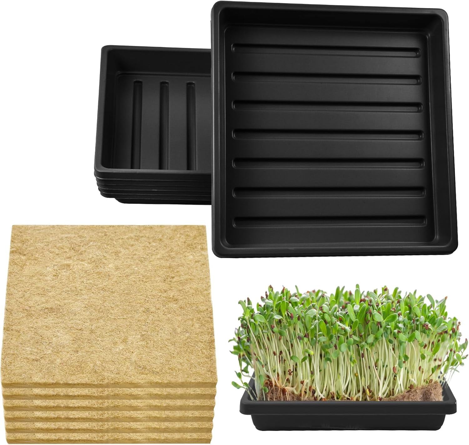 6Set Microgreens Growing Mat with Trays, 10″× 10″Jute Fiber Grow Mats ...