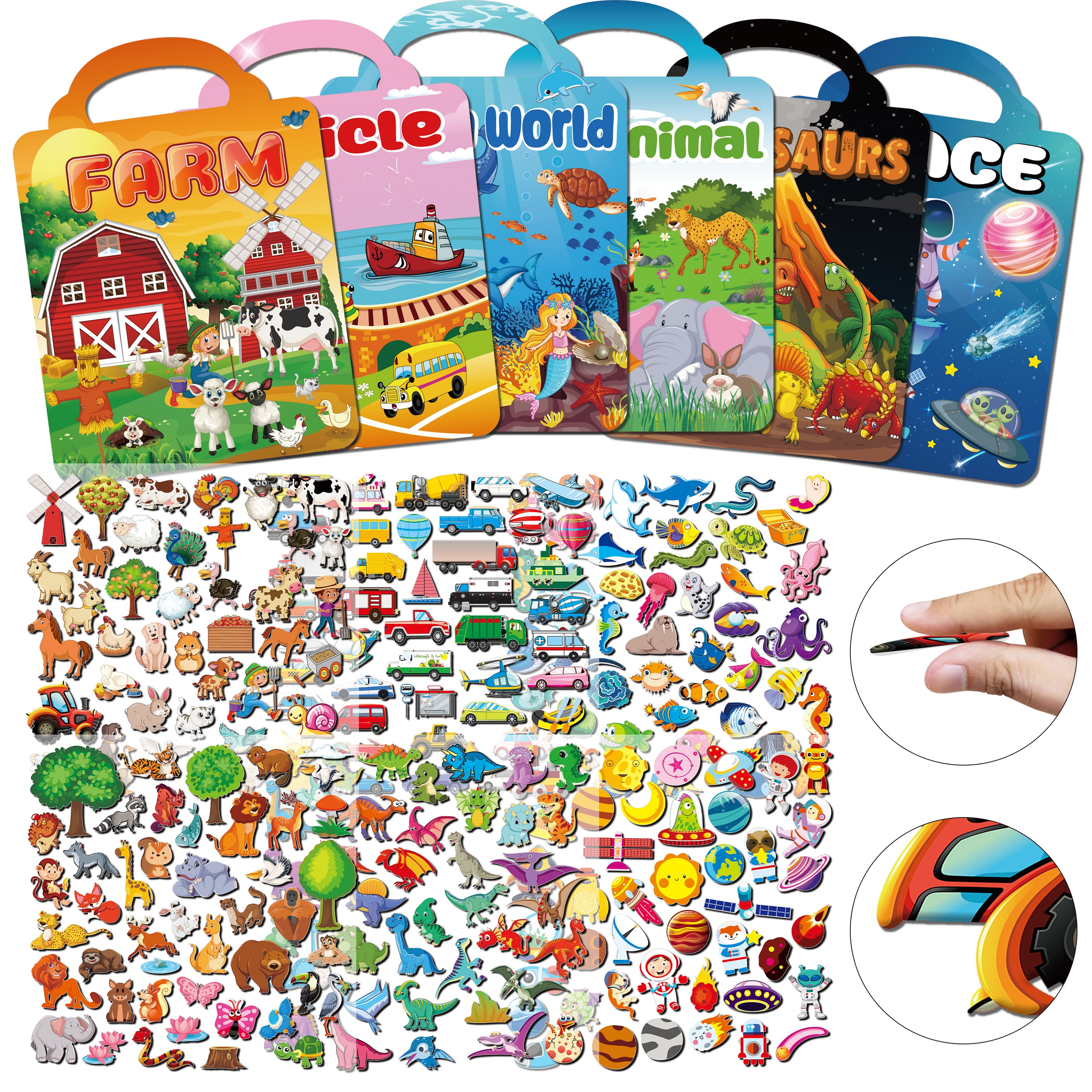 6Set Puffy Sticker Books for Kids 2-4, 3D Reusable Stickers Books for ...