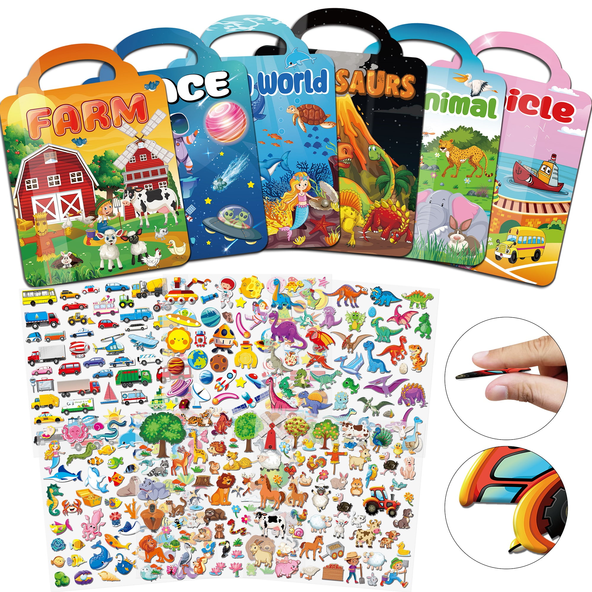 6Set Puffy Sticker Books for Kids 2-4, 3D Reusable Stickers Books for ...