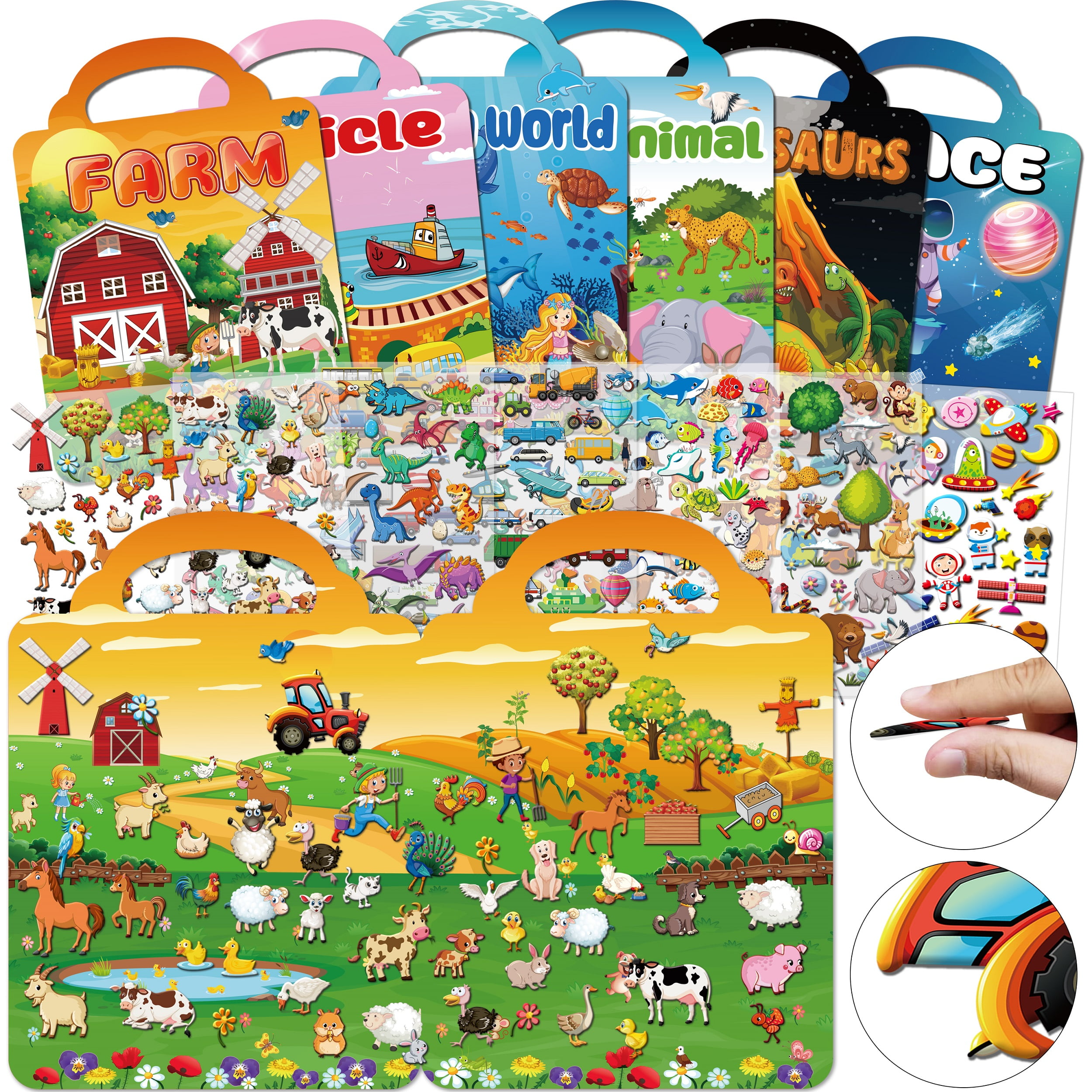 6Set Reusable 3D Puffy Sticker Books: Activity and Animal Themes for ...