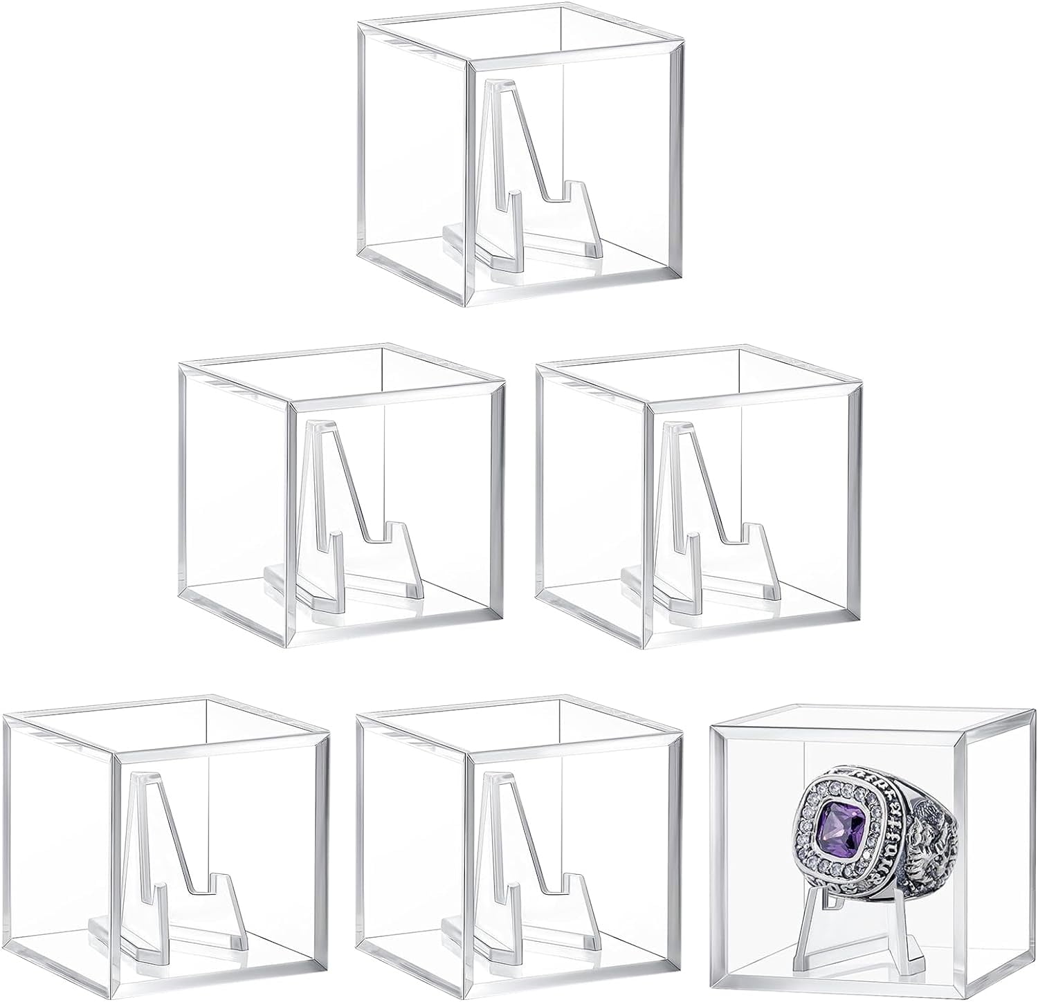6Sets Ring Display Cases Clear Acrylic Display Cases Commemorative Coin ...