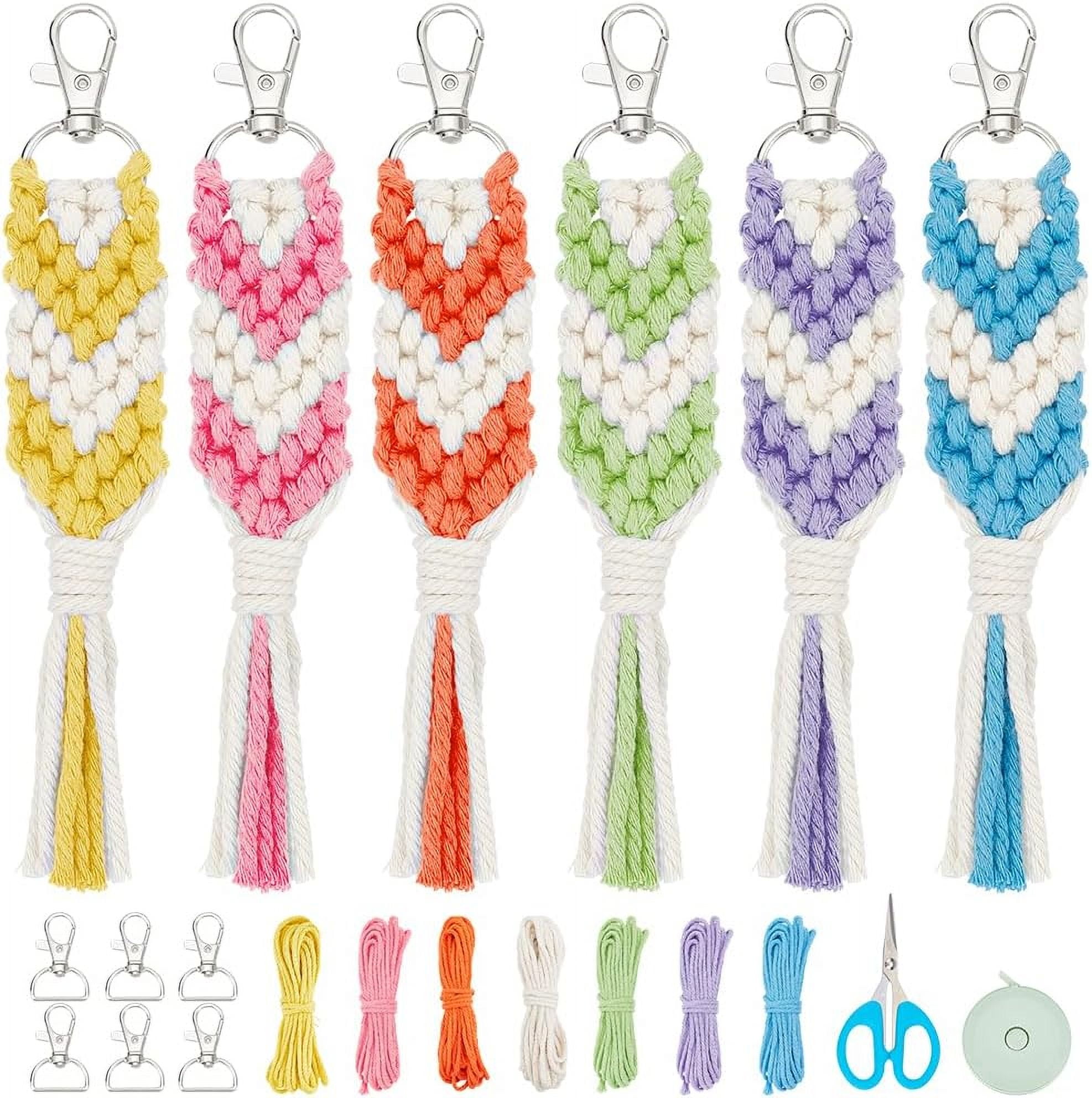 6Sets Two Colors Macrame Keychain Kit Mini Boho Macrame Keychains for ...