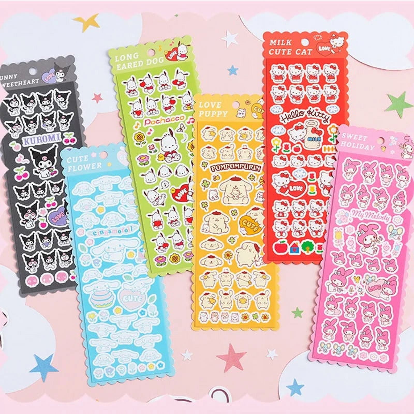 6Sheet Kawaii Sanrio Stickers Hello Kitty Kuromi My Melody Cinnamoroll ...