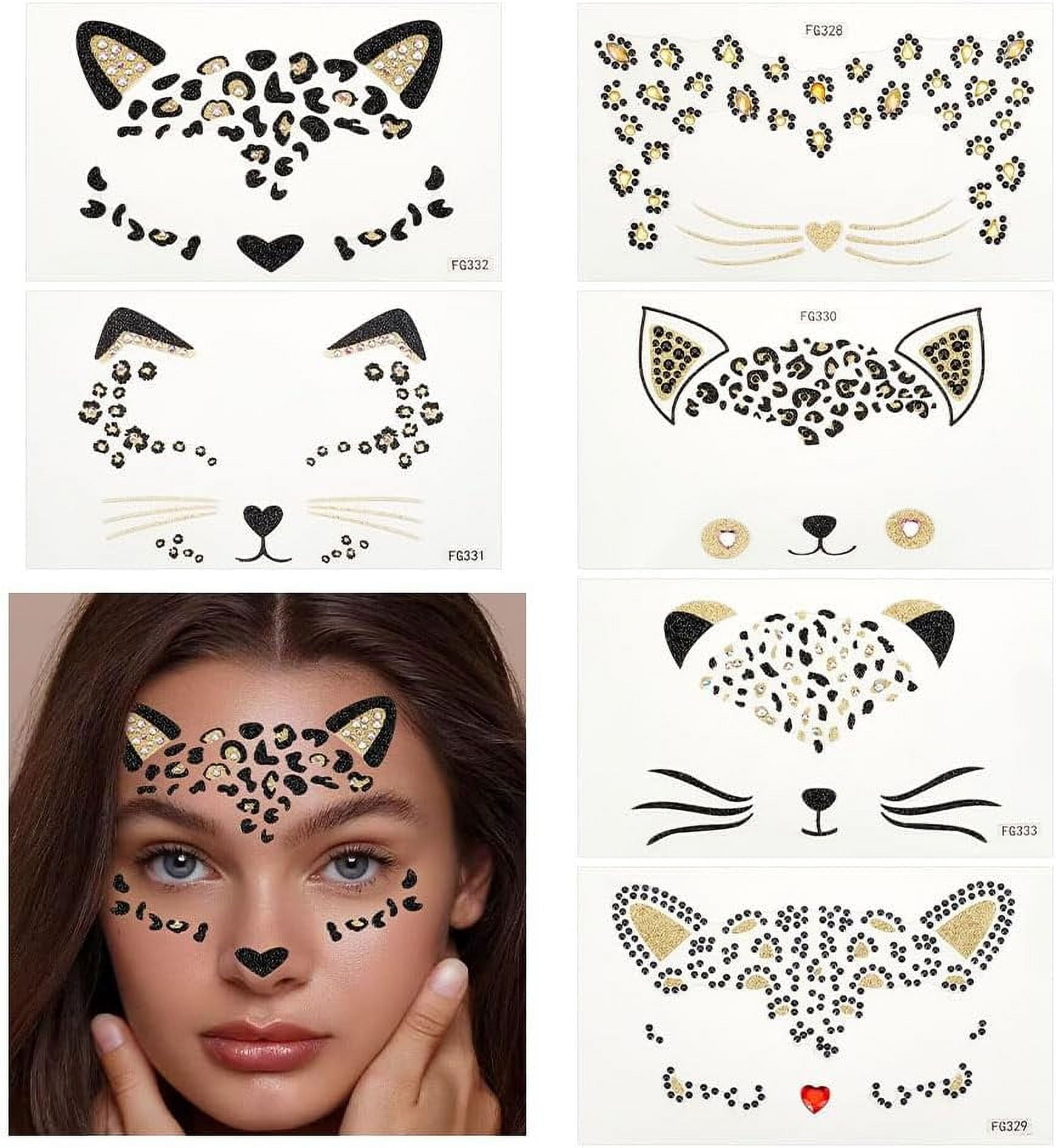 6Sheets Crystal Cat Face Jewels 3.1x5.1 Inch Acrylic Rhinestone ...