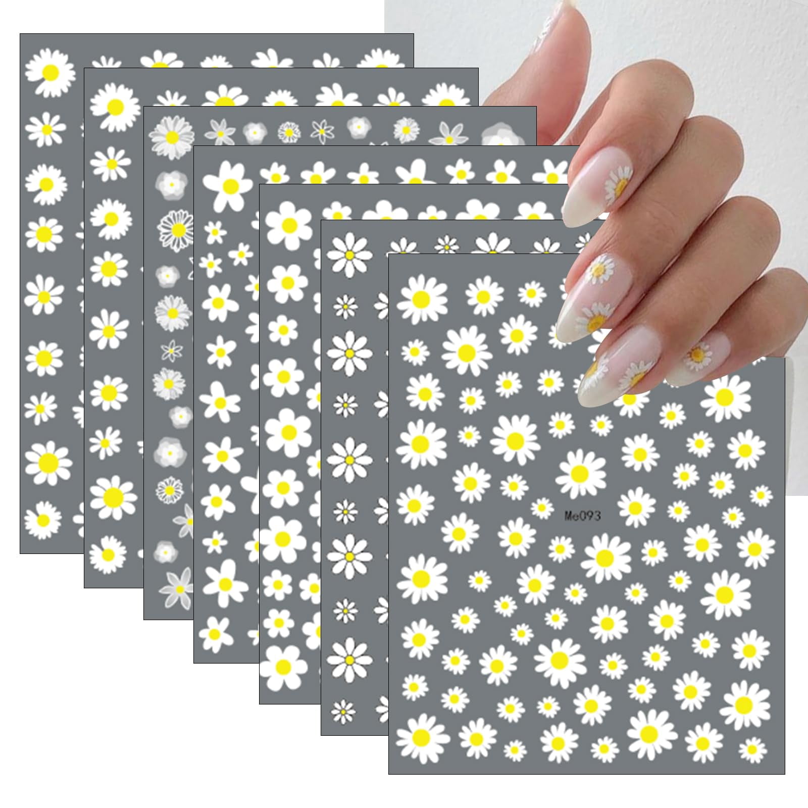 6Sheets Daisy Nail Art Stickers,Floral Daisy Nail Decals Spring Summer ...