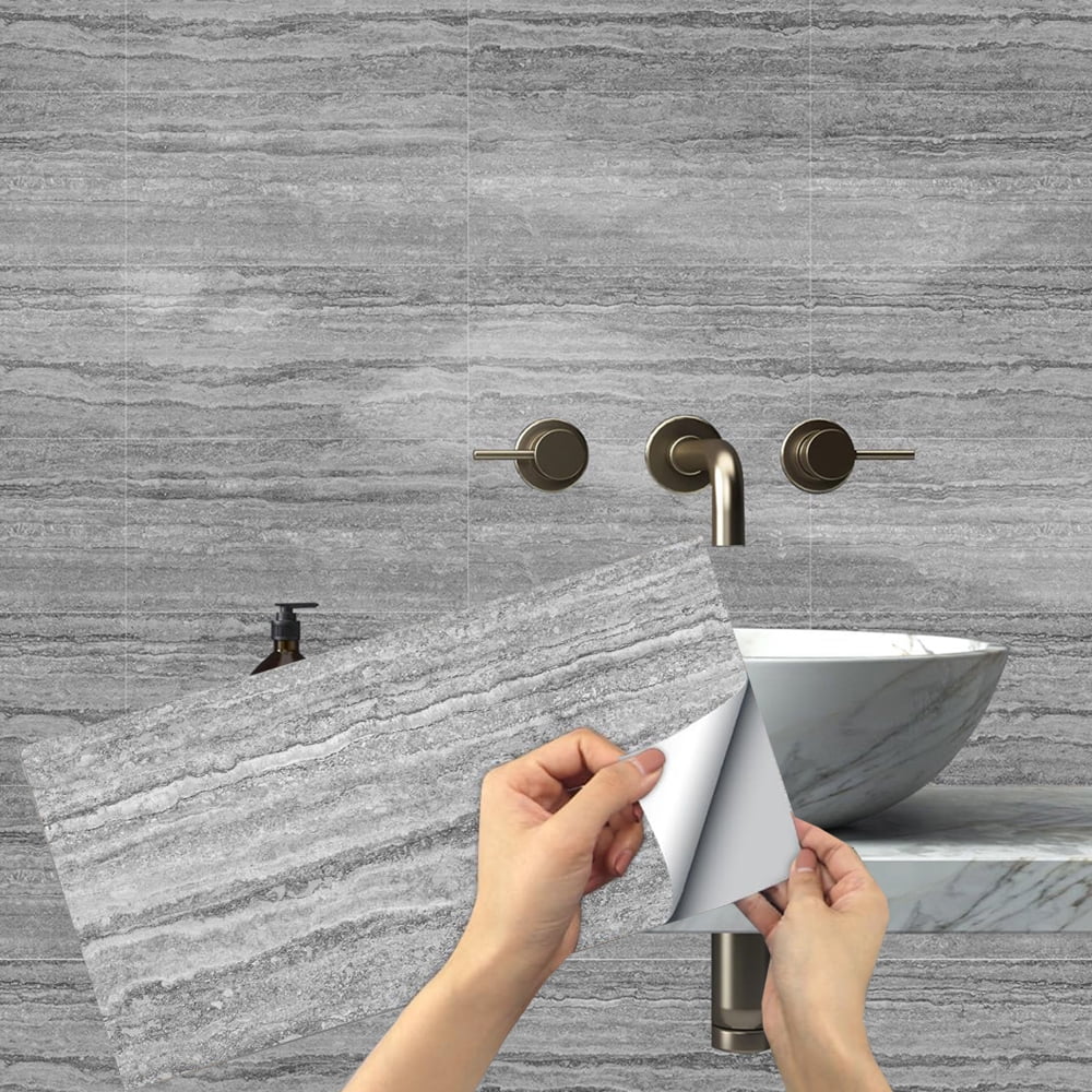 6Sheets Gray Marbling Tile Stickers 11.8x5.9inch Kitchen Backsplash ...