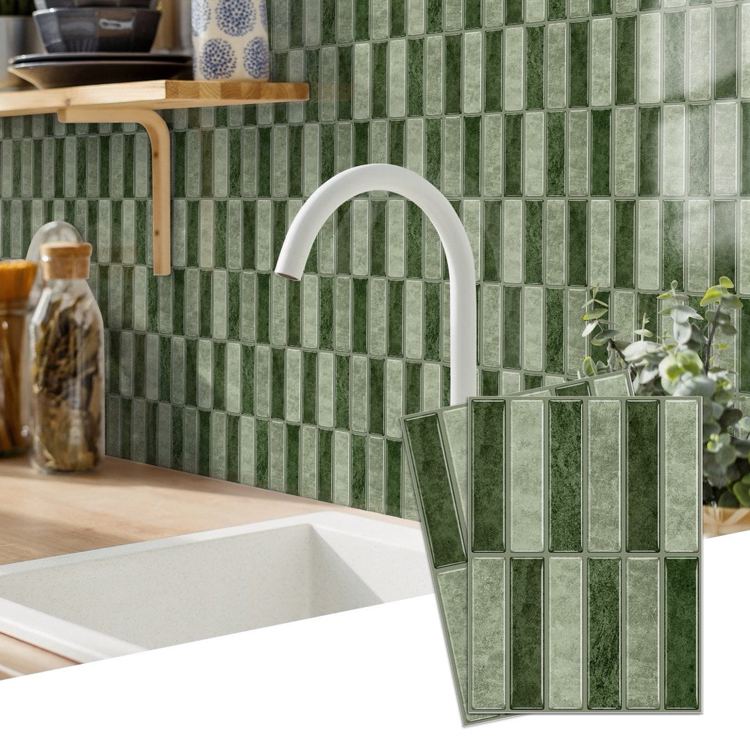 6Sheets Peel and Stick Tiles Wall Stickers Green Marbling Geometric ...