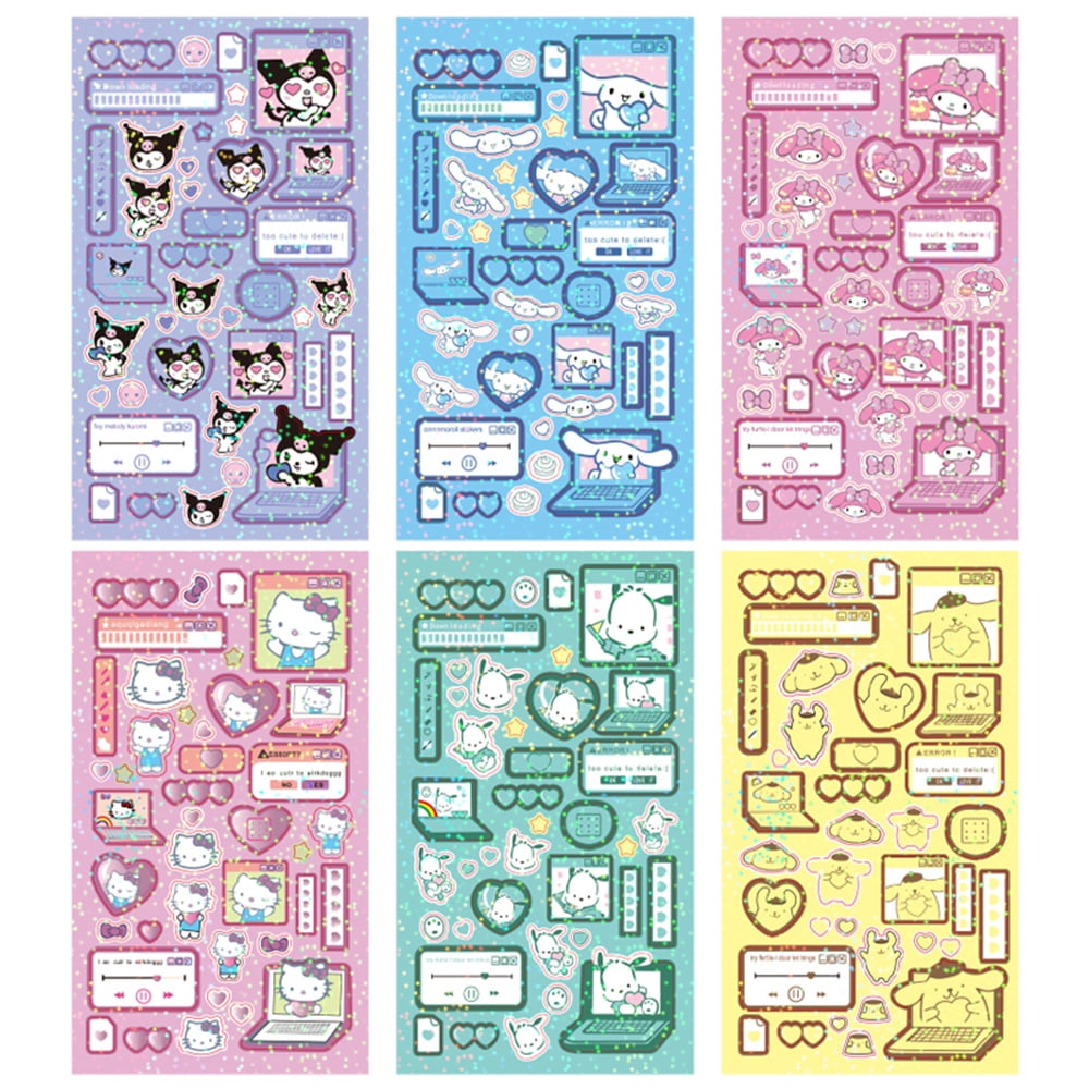 6Sheets Sanrio Stickers Hello Kitty Melody Kuromi Cinnamoroll Laser ...