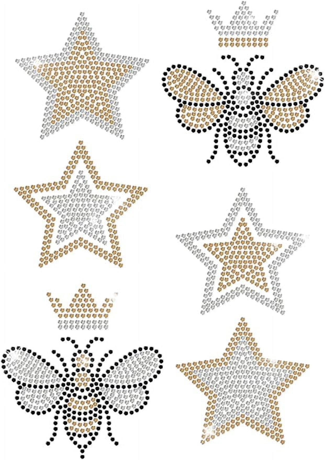 6Styles Bee Stars Rhinestone Iron on Hotfix Transfer Crown Bee Stars ...