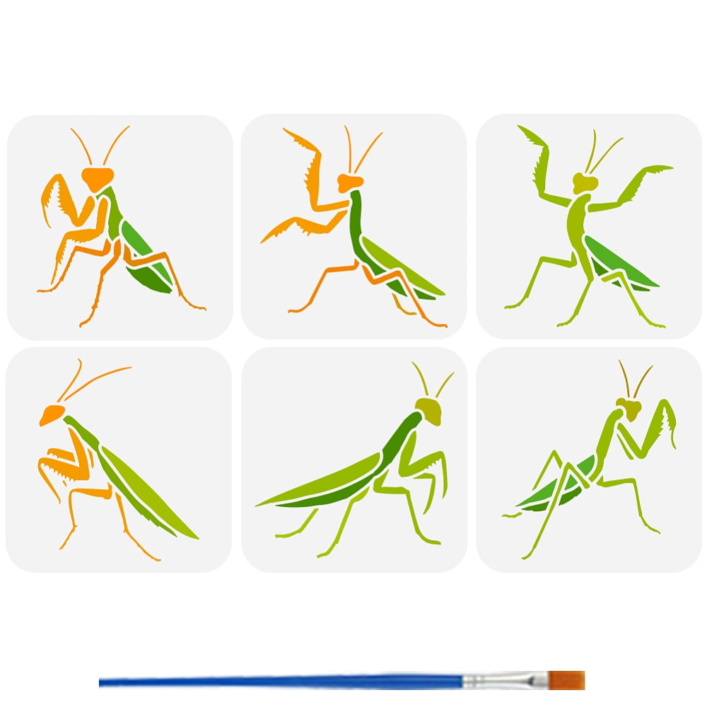 6Styles Praying Mantis Pattern Stencils with a Brush 5.9x5.9Inch ...
