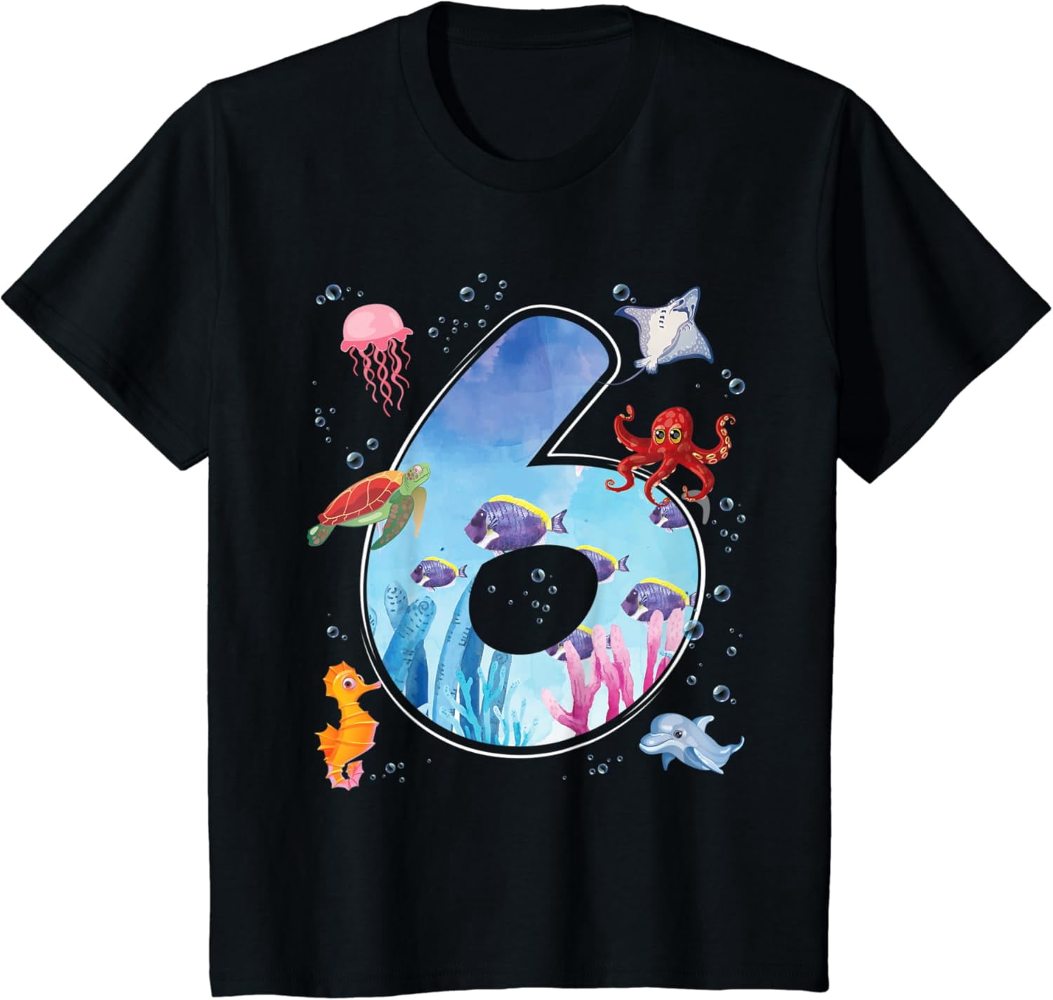 6Th Birthday Party Ocean 6 Year Old Sea Fish Aquarium Boy T Shirt ...