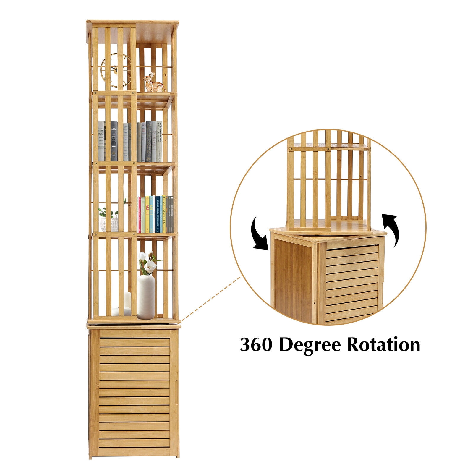 6Tiers 360° Rotating Display Rack Bamboo Corner Book Shelf Standing ...