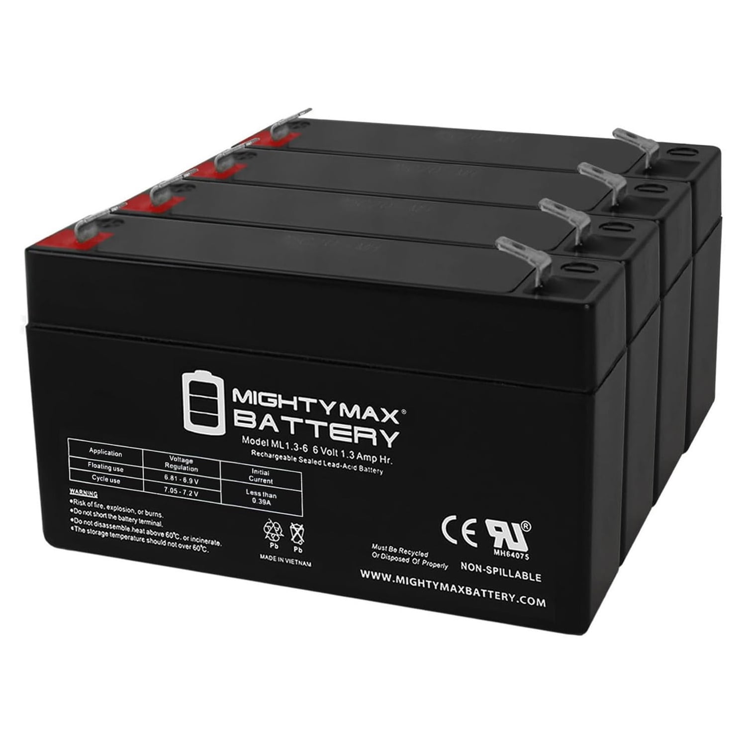 6V 1.3Ah SLA Replacement Battery for SunL Medical - 4 Pack - Walmart ...