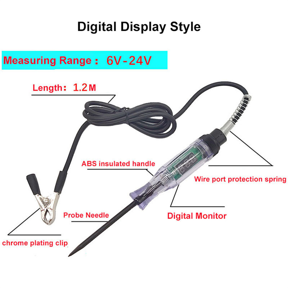 6V 12V 24V DC Car Truck Voltage Circuit Tester Digital Display Long ...