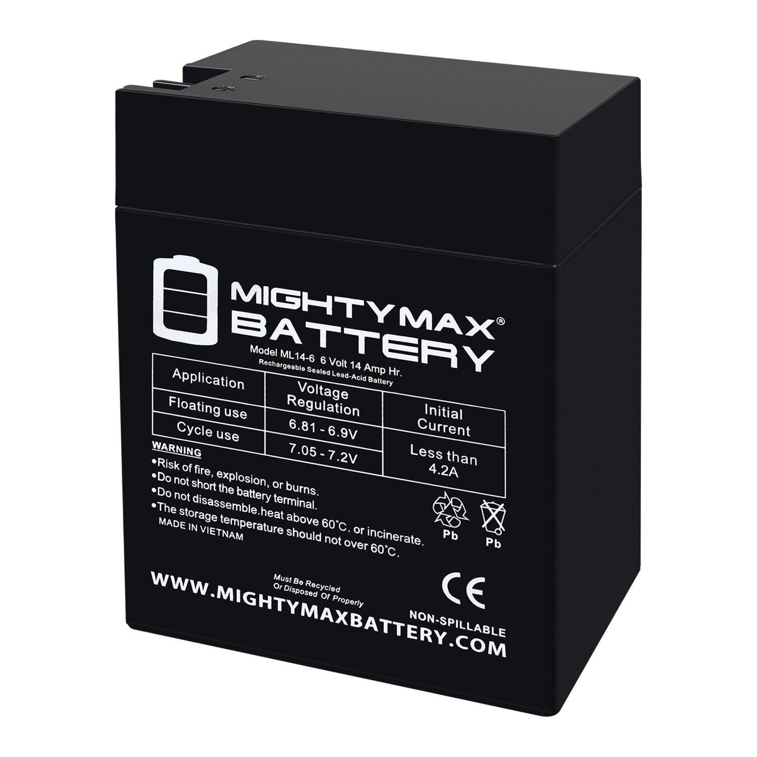 6V, 14Ah, AGM, Fast-on Terminal, Replacement Battery Compatible with ...