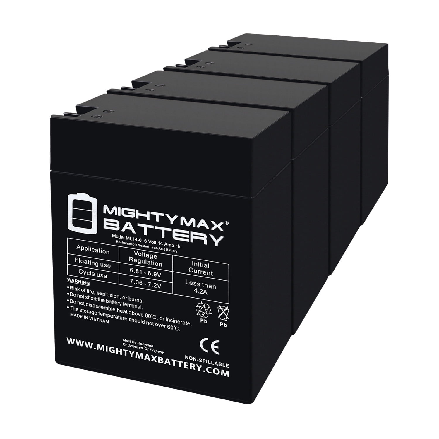 6V, 14Ah, AGM, Fast-on Terminal, Replacement Battery Compatible with Lithonia ELU28 - 4 Pack ...