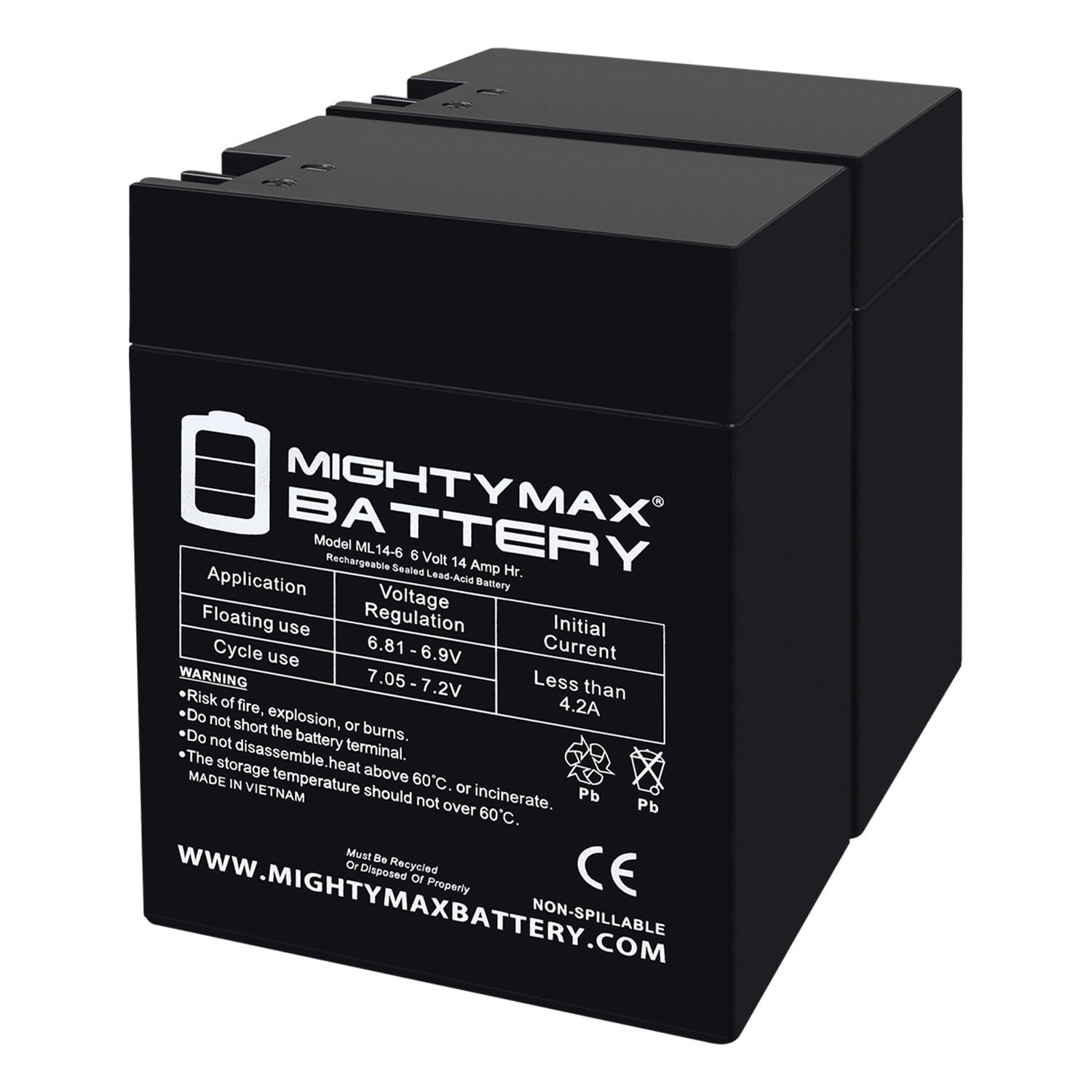 6V, 14Ah, AGM, Fast-on Terminal, Replacement Battery Compatible with ...