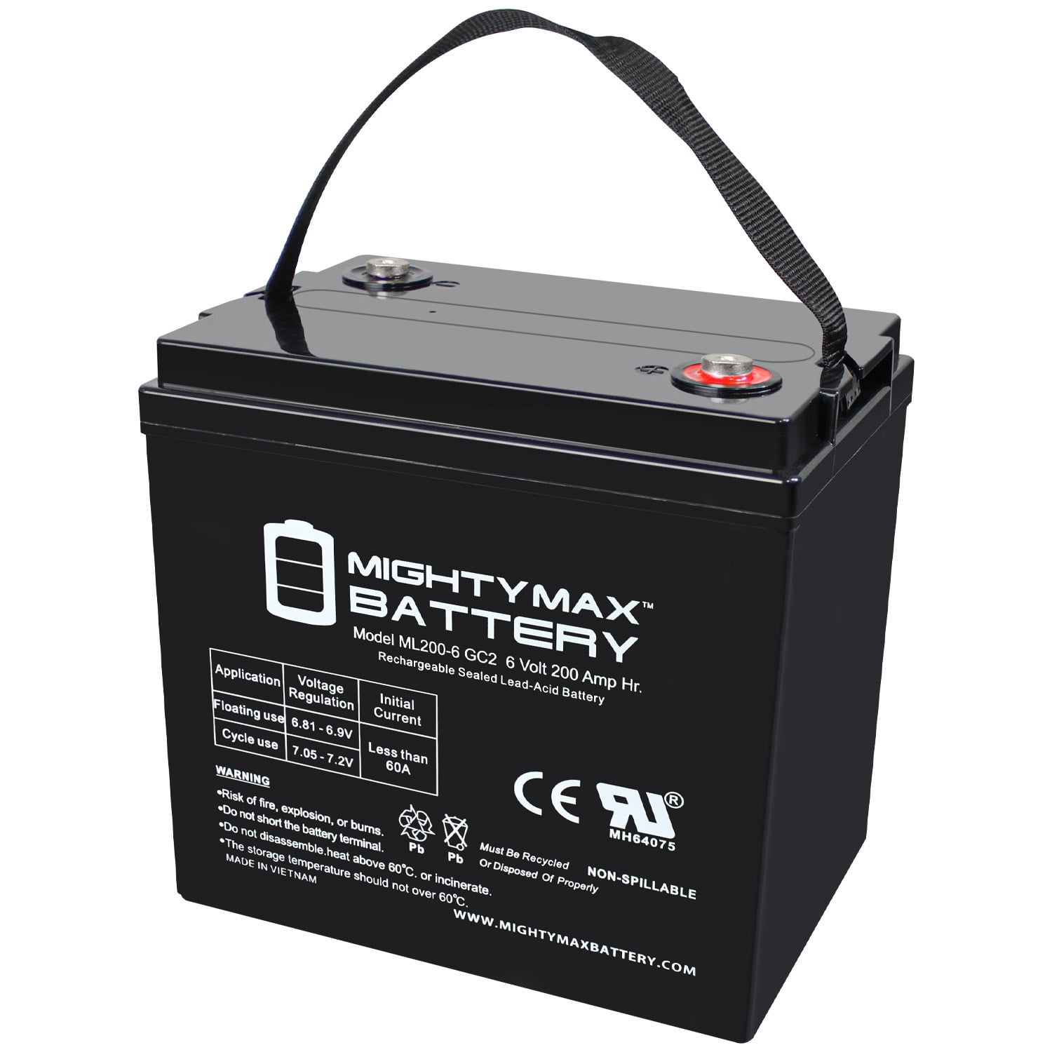 Mighty Max 6V 200AH SLA Internal Thread Battery - Suitable for Golf ...
