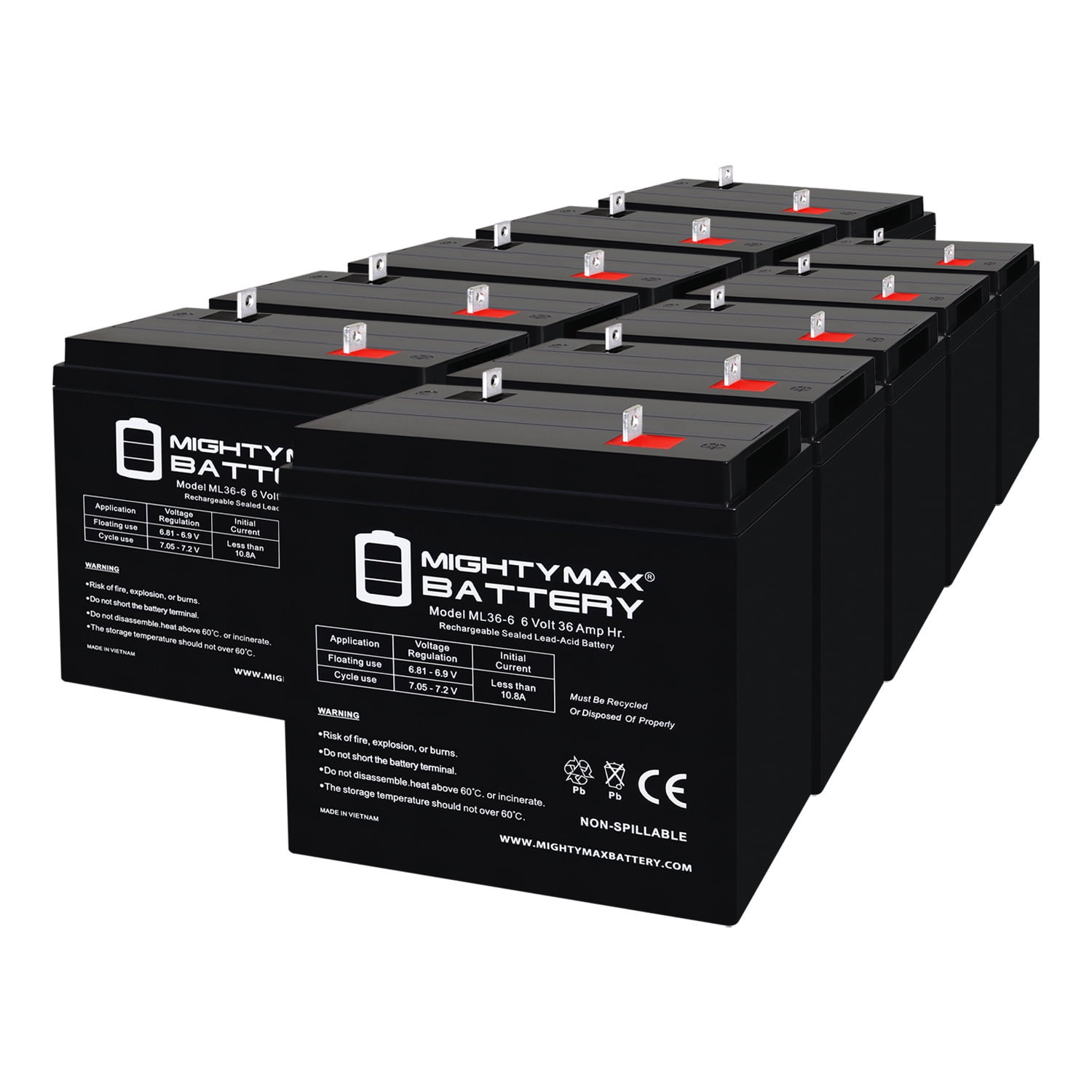 6V, 36Ah, AGM, NB Terminal, Replacement Battery Compatible with ...