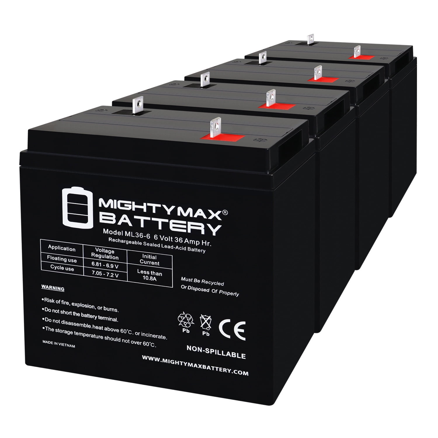 6V, 36Ah, AGM, NB Terminal, Replacement Battery Compatible with ...
