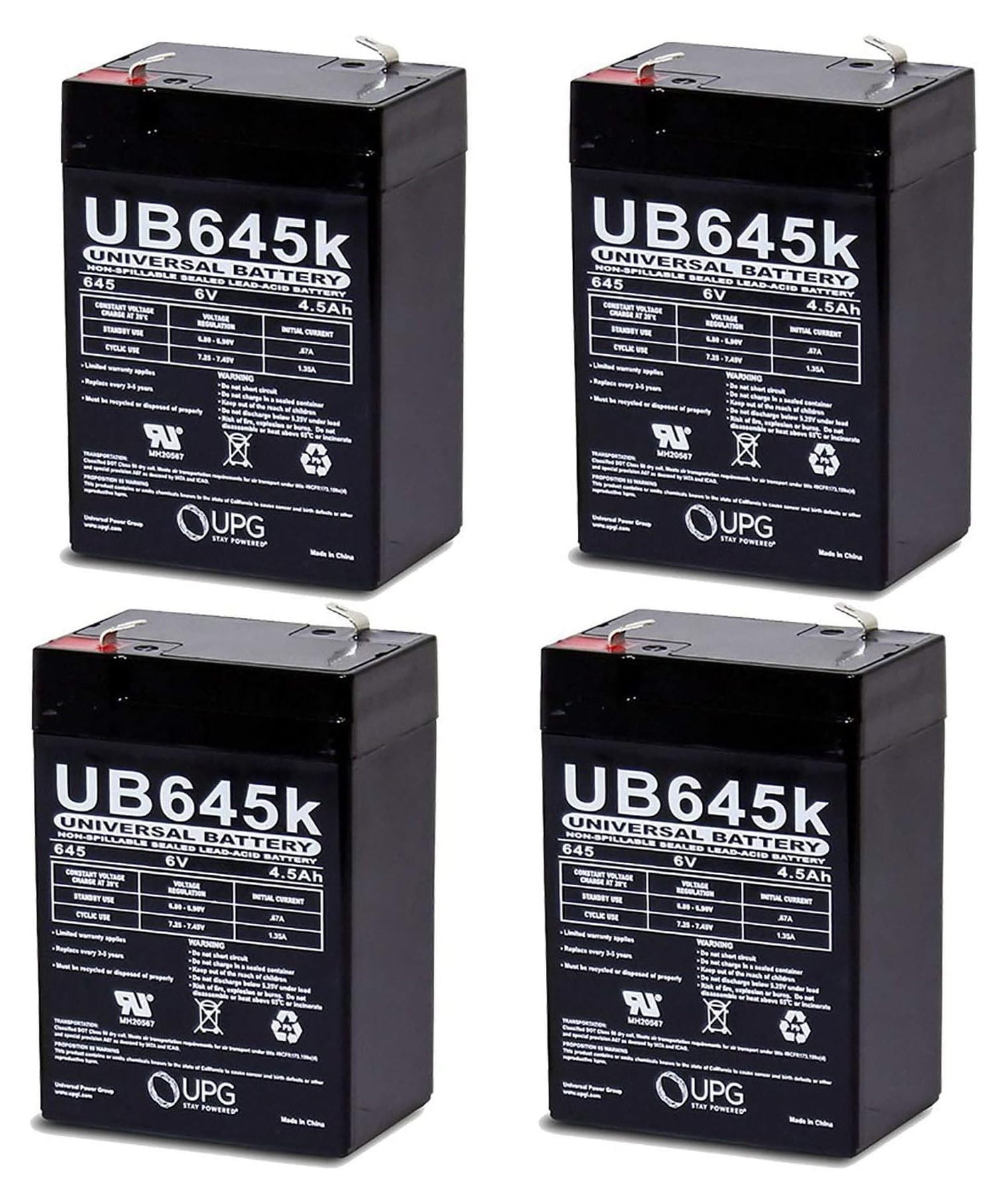 6V 4.5Ah Emergency Light Battery 4-Pack - UB645 SLA Sealed Lead Acid ...
