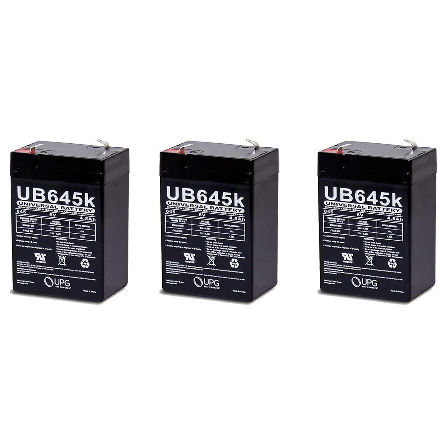 6V 4.5Ah SLA Battery 3-Pack - Sealed Lead Acid Battery - UB645 ...