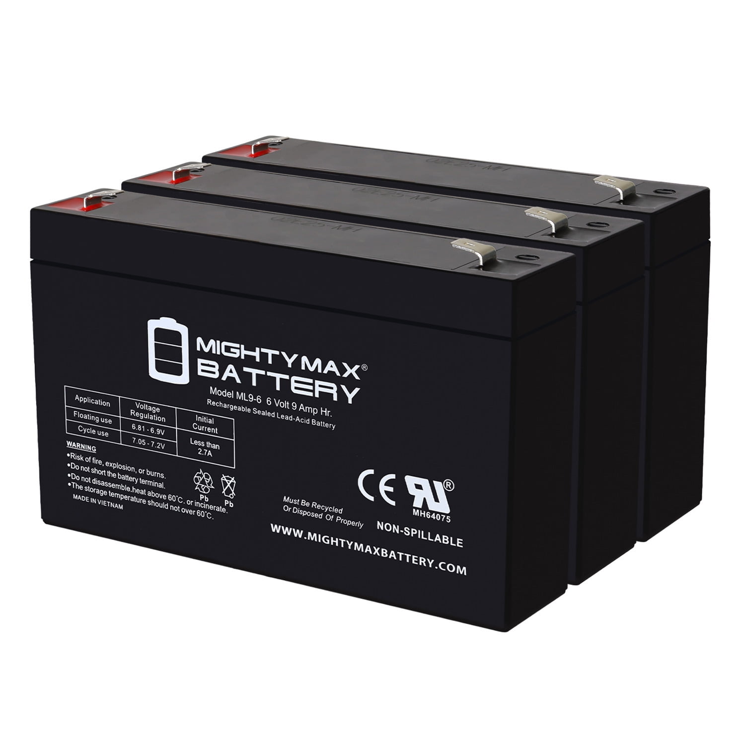 6V, 9Ah, AGM, F2 Terminal, Replacement Battery Compatible with ...