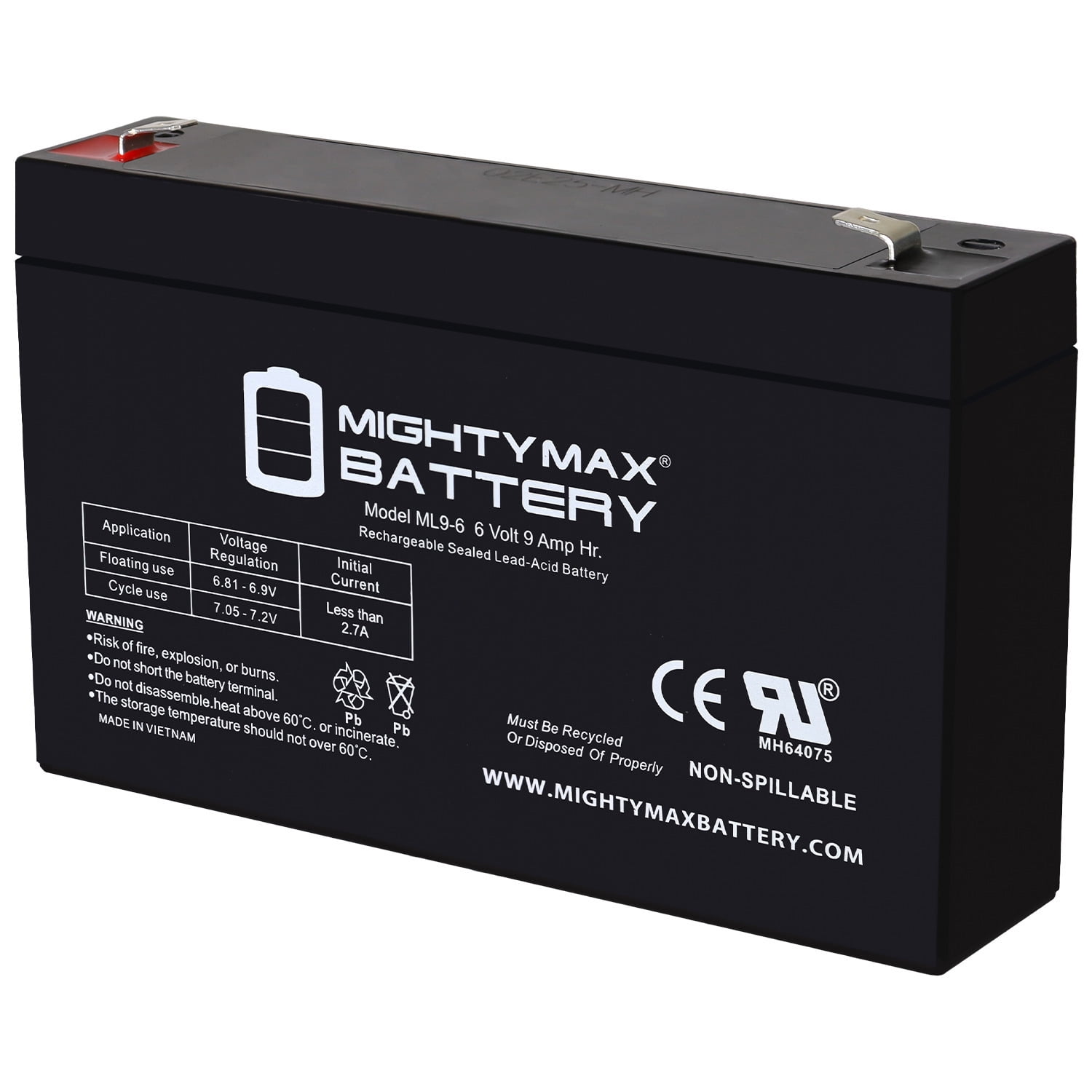 6V, 9Ah, AGM, F2 Terminal, Replacement Battery Compatible with ...