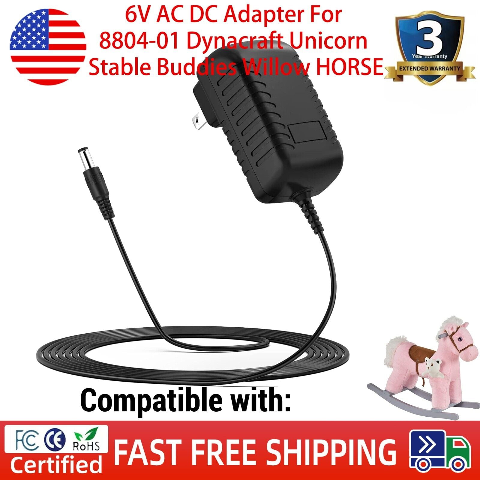 6V AC DC Adapter For 8804-01 Dynacraft Unicorn Stable Buddies Willow ...