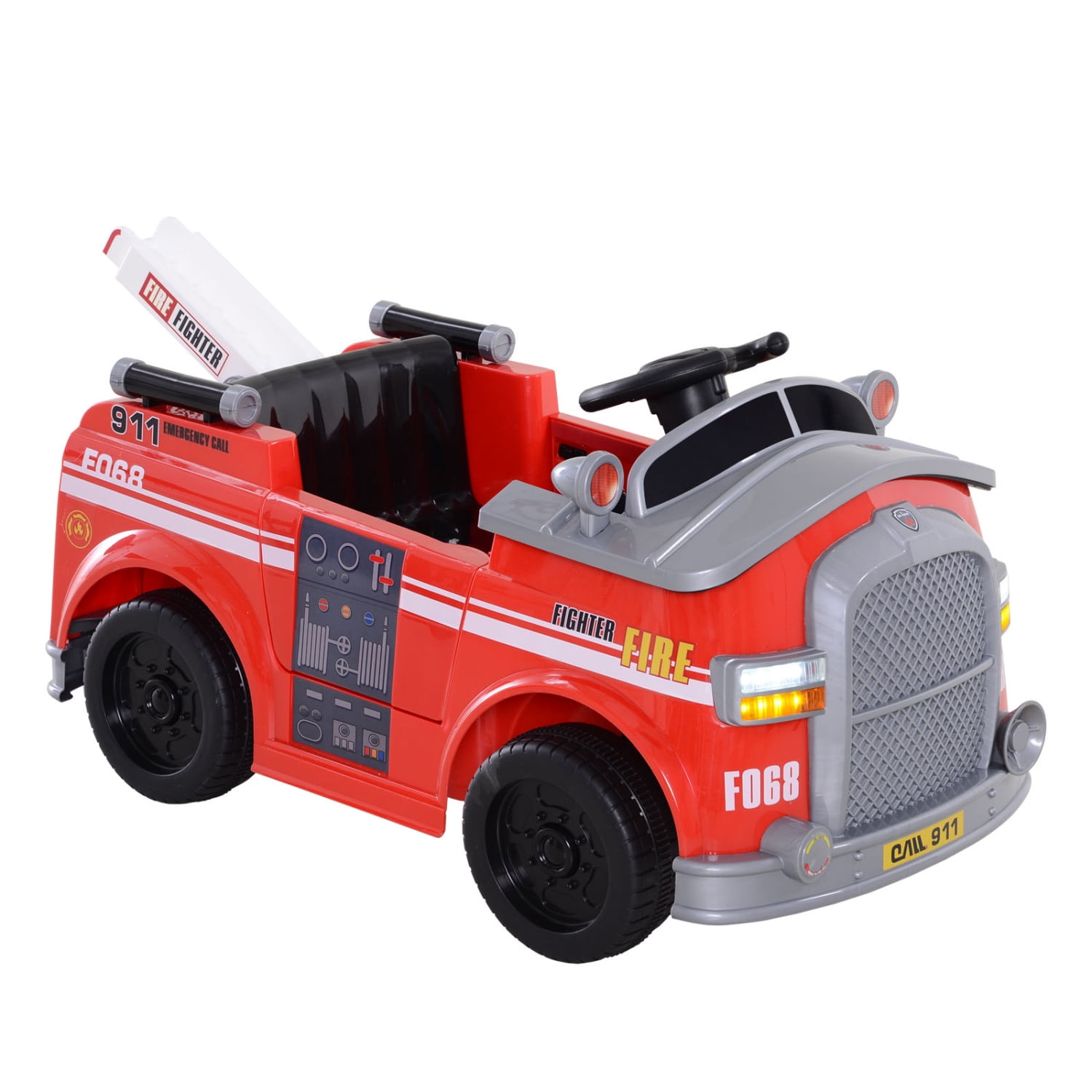 6V Electric Ride-On Fire Truck Vehicle for with Remote Control Music ...