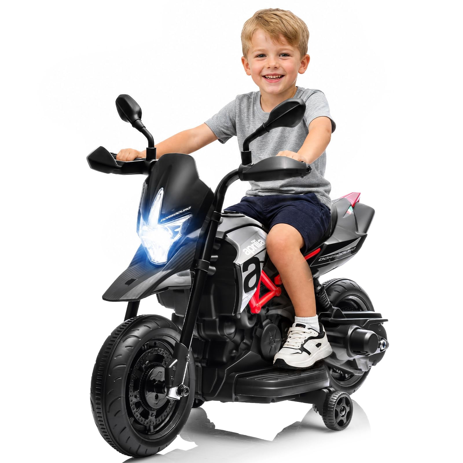 6V Kids Electric Dirt Bike with Training Wheels, 1.5 MPH, USB Music ...