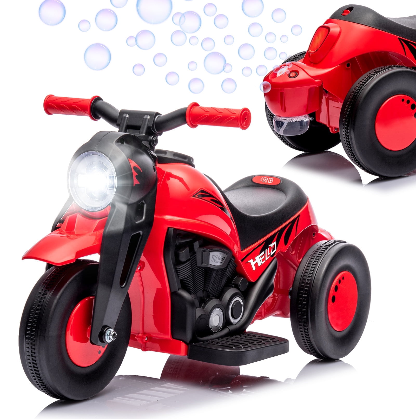 6V Kids Ride on Bubble Car, Battery Powered Electric Motorcycle with Music Button and LED ...