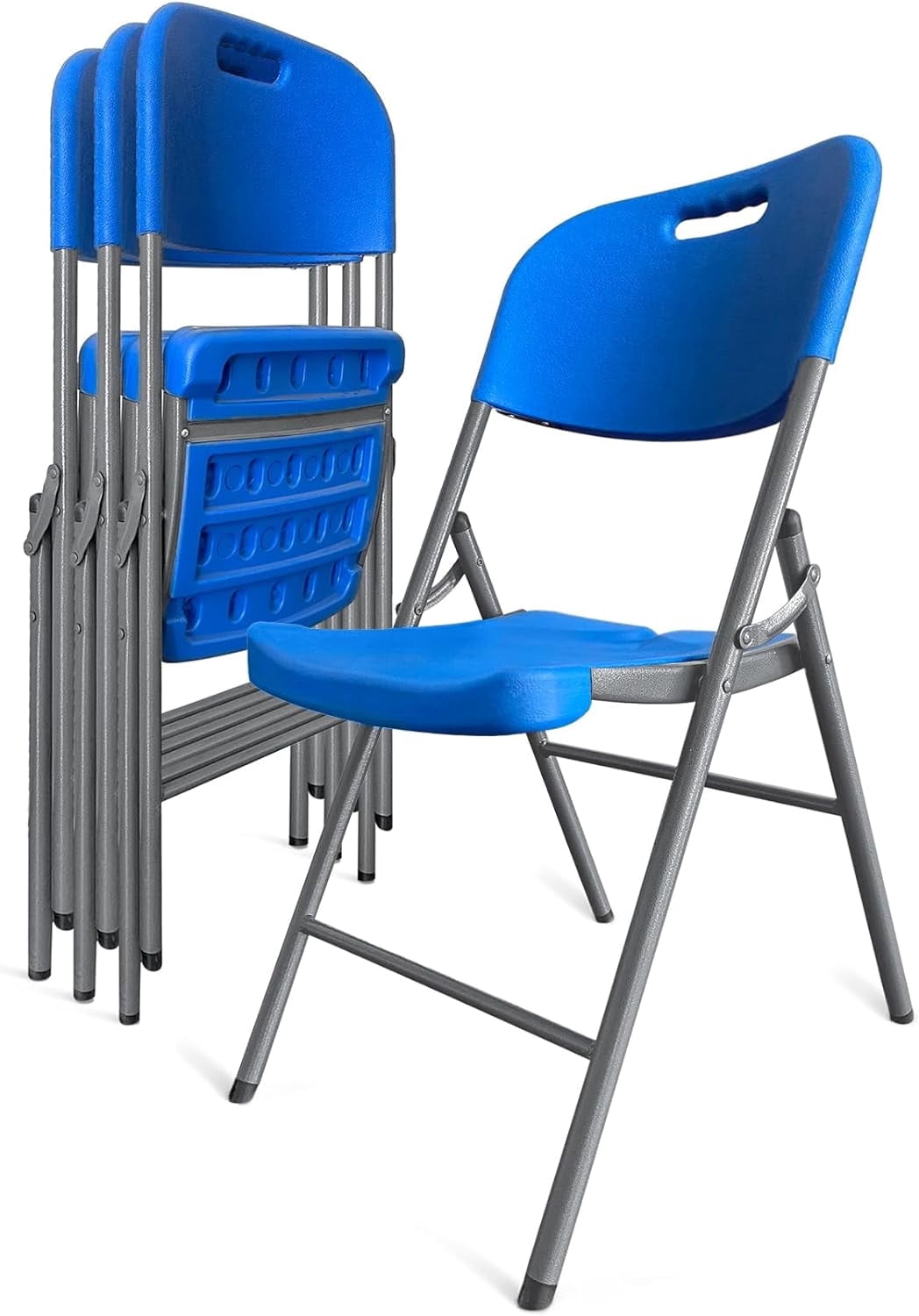 6V-Sermmoo 4 Pack Blue Plastic Folding Chair, Indoor Outdoor Stackable ...