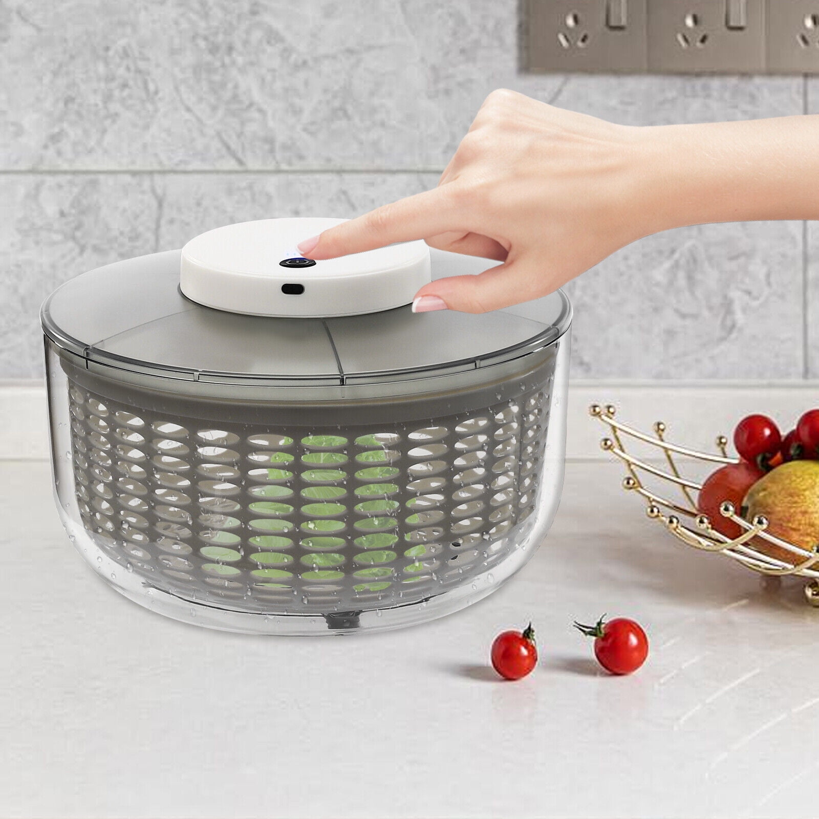 6W Electric Vegetable Dryer Dry and Wet Electric Salad Spinner-Lettuce ...