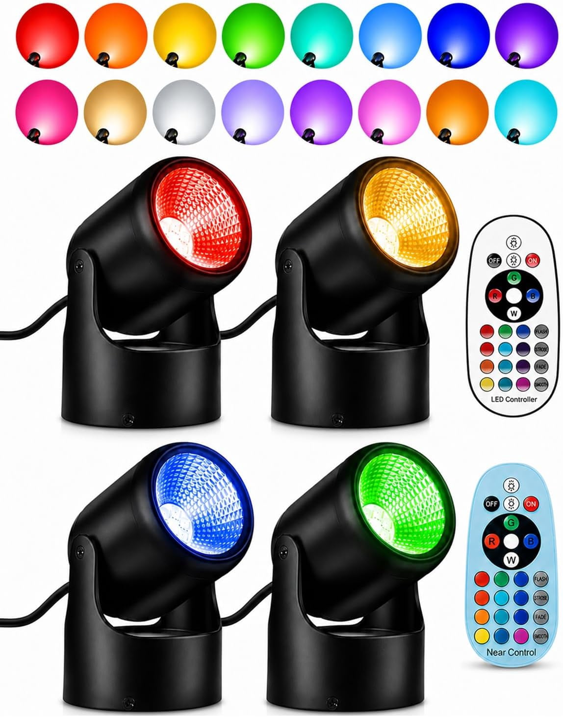 6W RGBW Up Lights Indoor, LED Color Changing Spotlight Indoor with ...